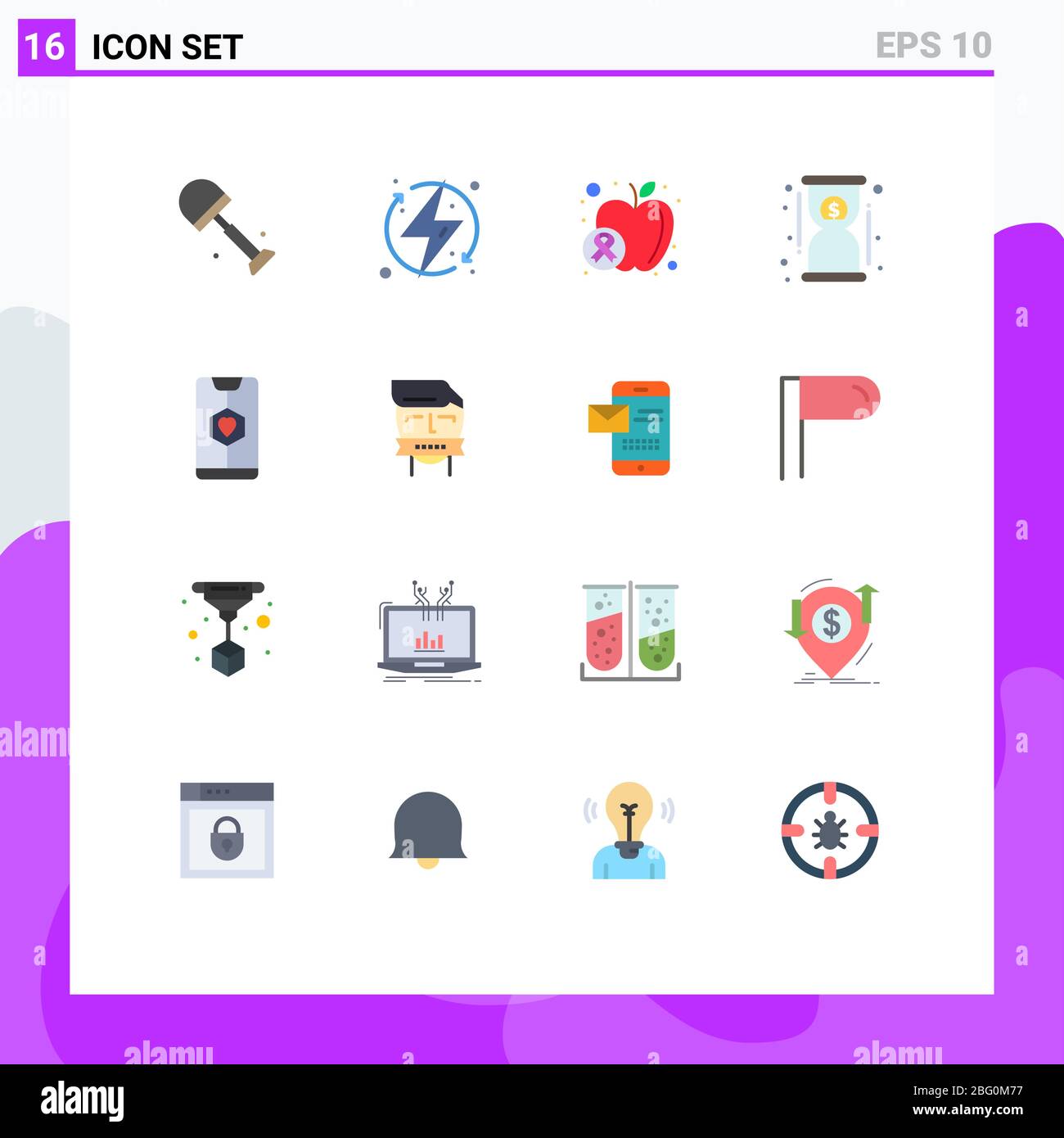 Stock Vector Icon Pack of 16 Line Signs and Symbols for app, timer ...