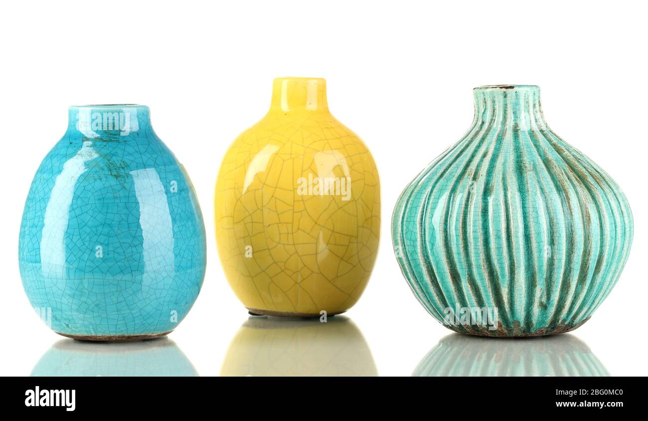 Decorative ceramic vases isolated on white Stock Photo - Alamy
