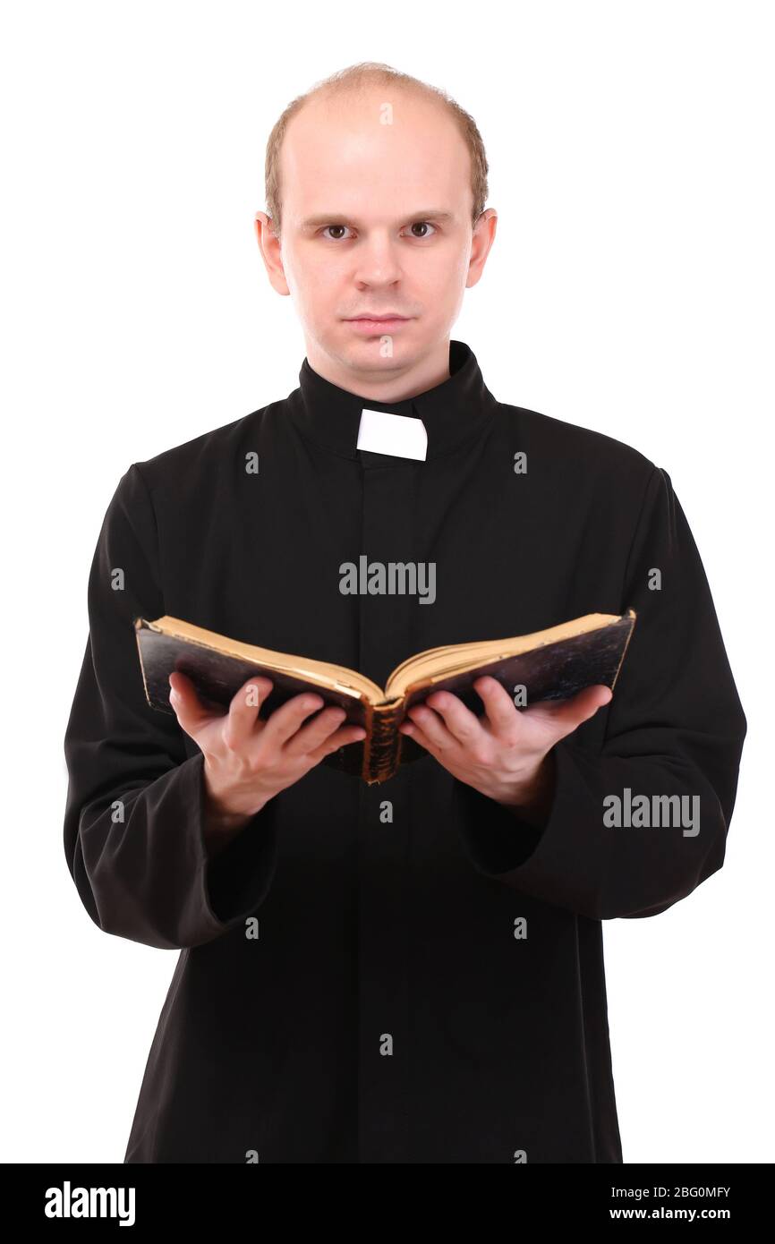 Young pastor with Bible, isolated on white Stock Photo - Alamy