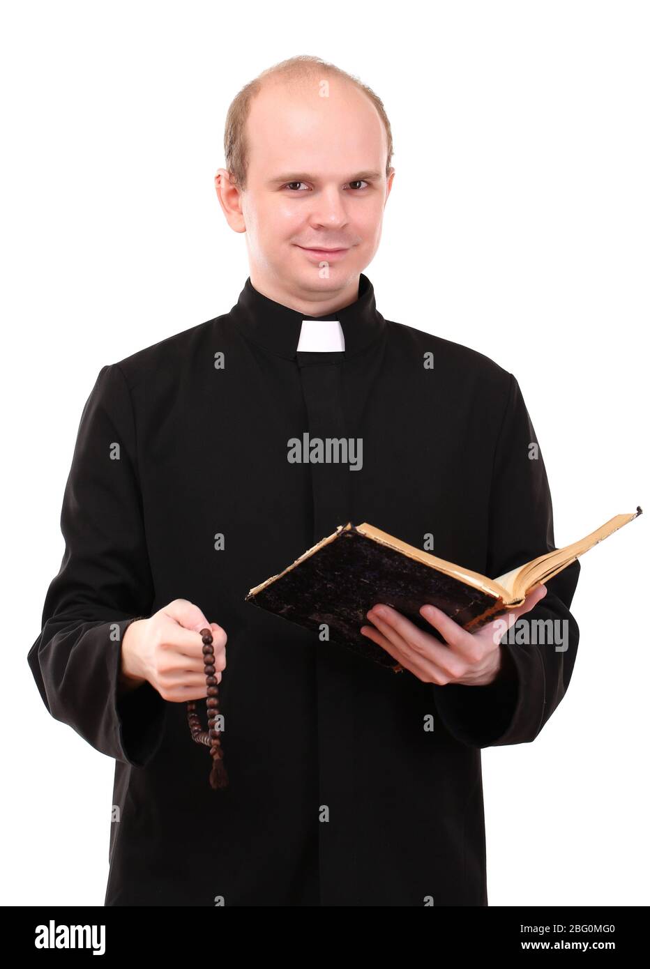 Young pastor with rosary and Bible, isolated on white Stock Photo - Alamy