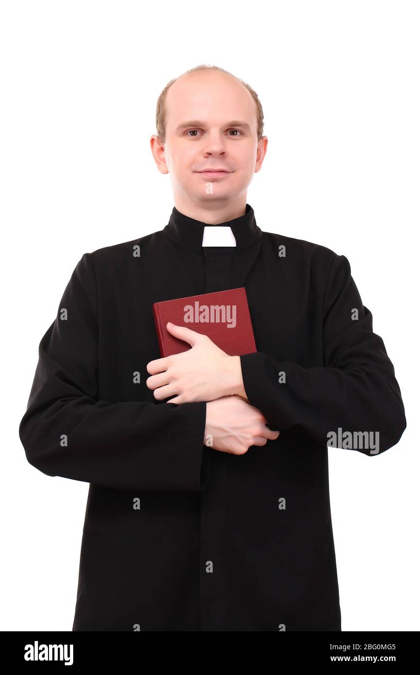 Young pastor with Bible, isolated on white Stock Photo - Alamy