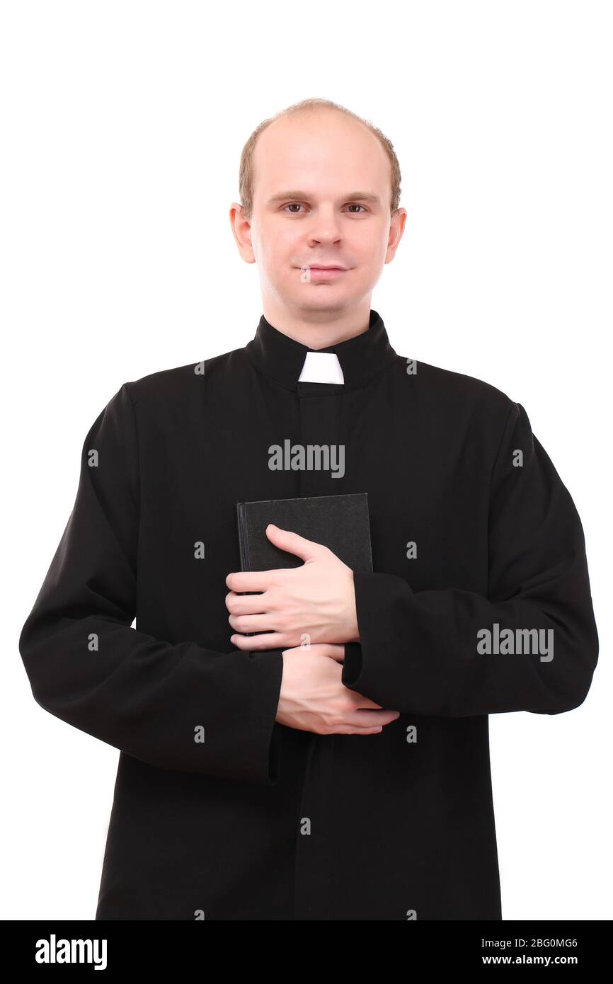 Young pastor with Bible, isolated on white Stock Photo - Alamy