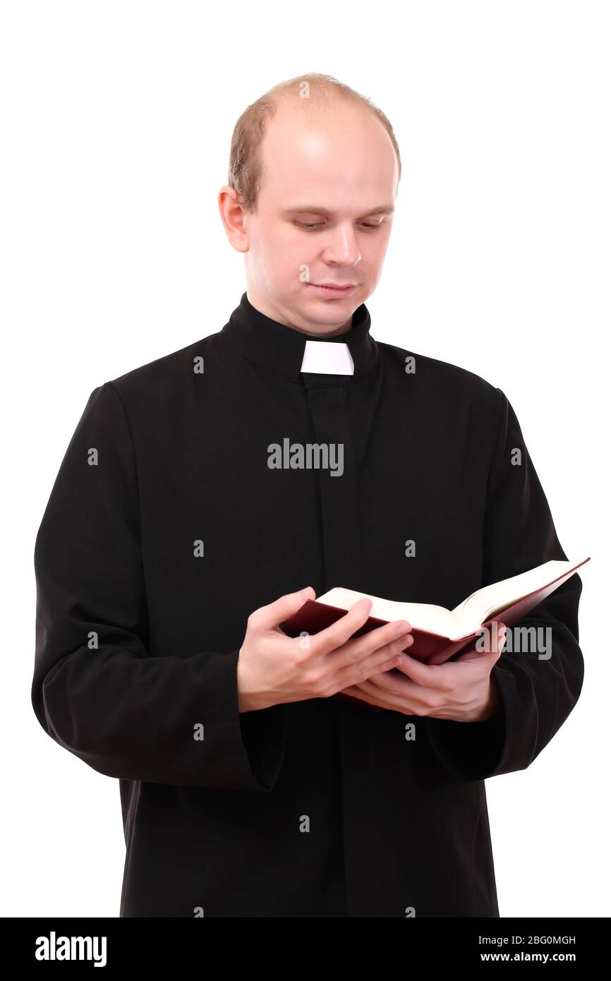 Young pastor with Bible, isolated on white Stock Photo - Alamy