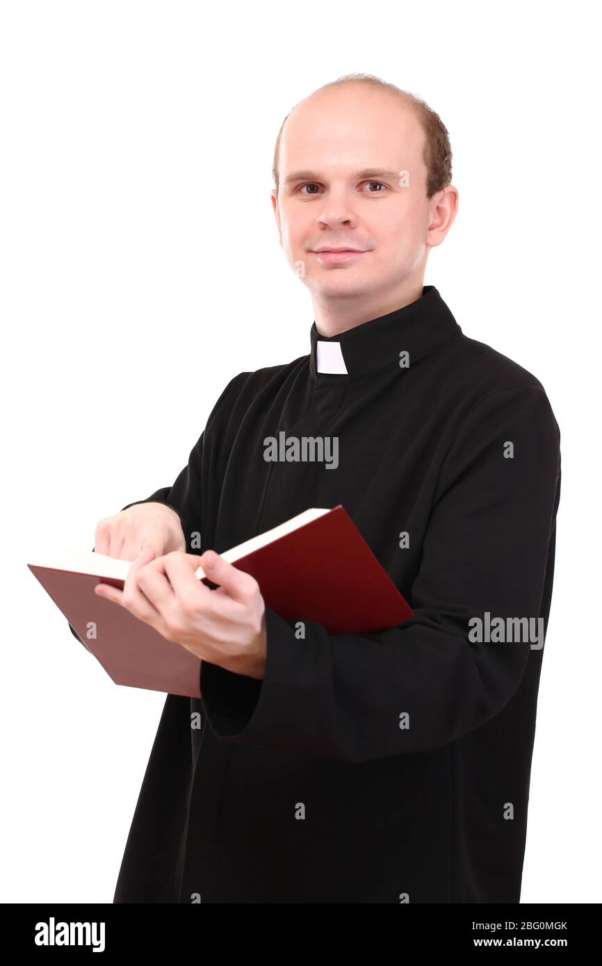 Young pastor with Bible, isolated on white Stock Photo - Alamy