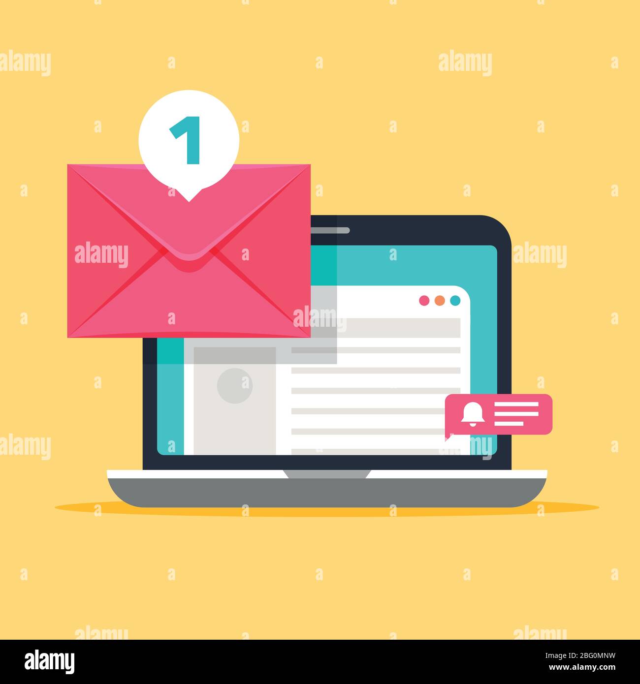 Message on computer screen. Mailing vector concept with envelope and ...