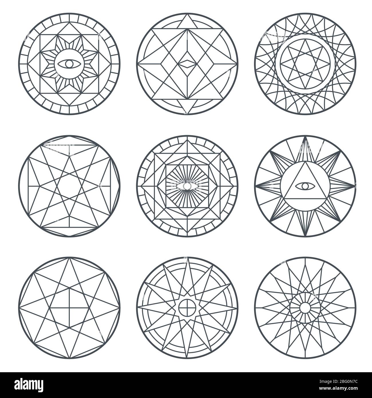 Spiritual alchemy vector symbols. Medieval geometry sacred vector logos ...