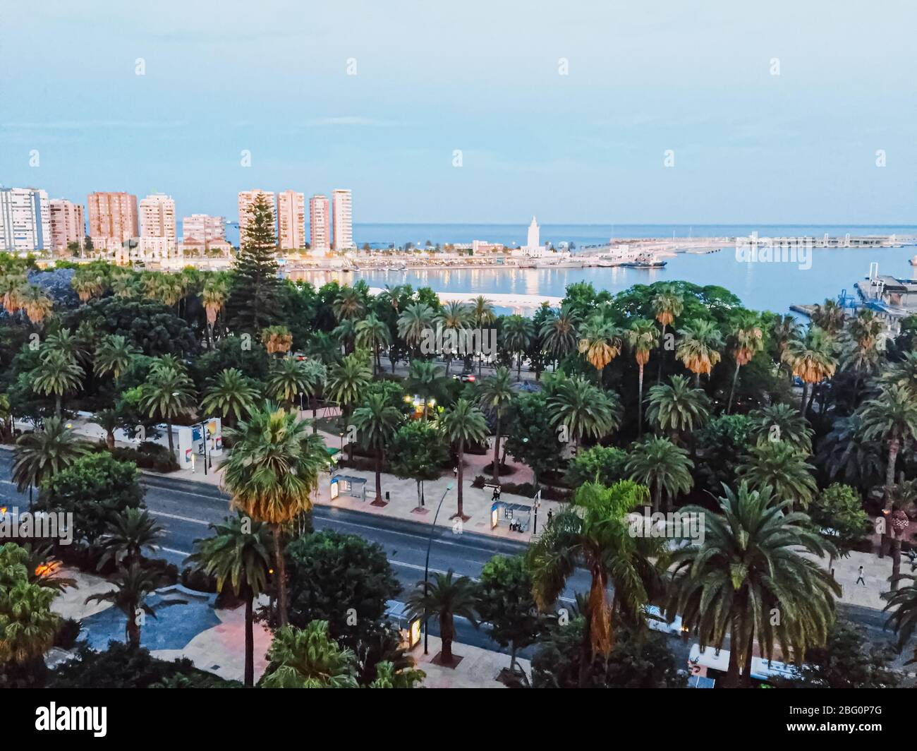 Aerial view of the Port of Malaga, the capital city of Andalucia region ...
