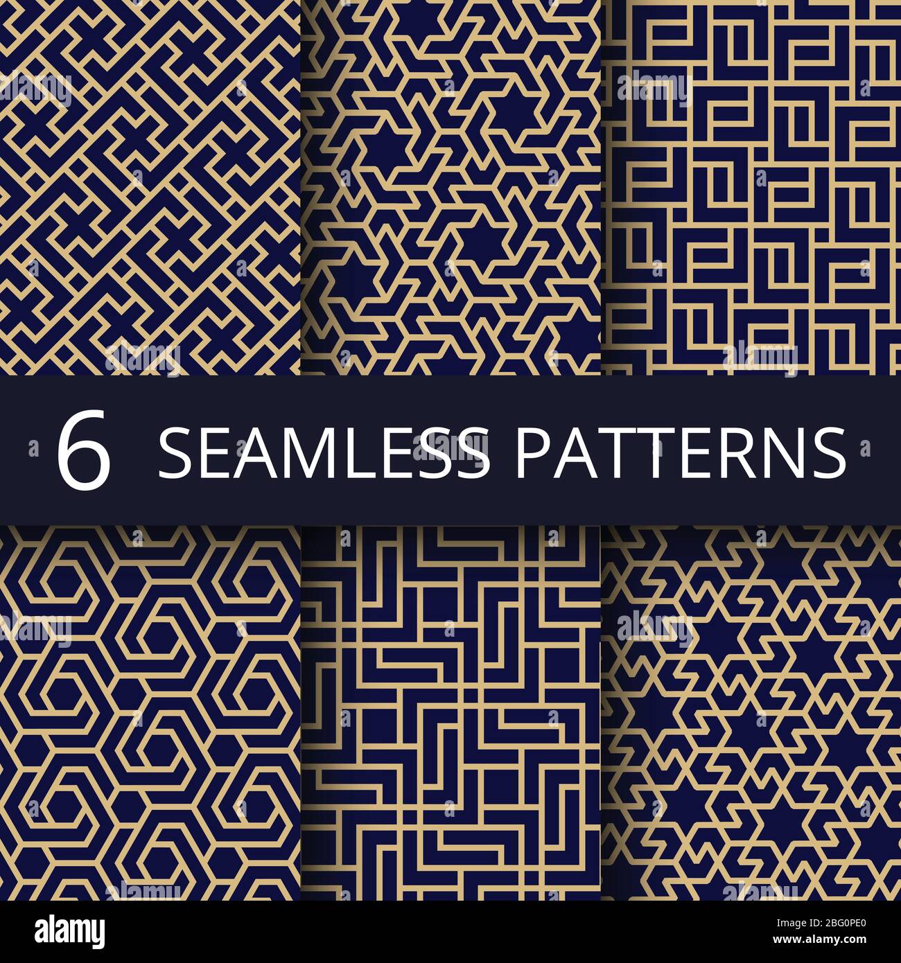 Arabic culture seamless vector patterns. Gold asian decoration repeat ...