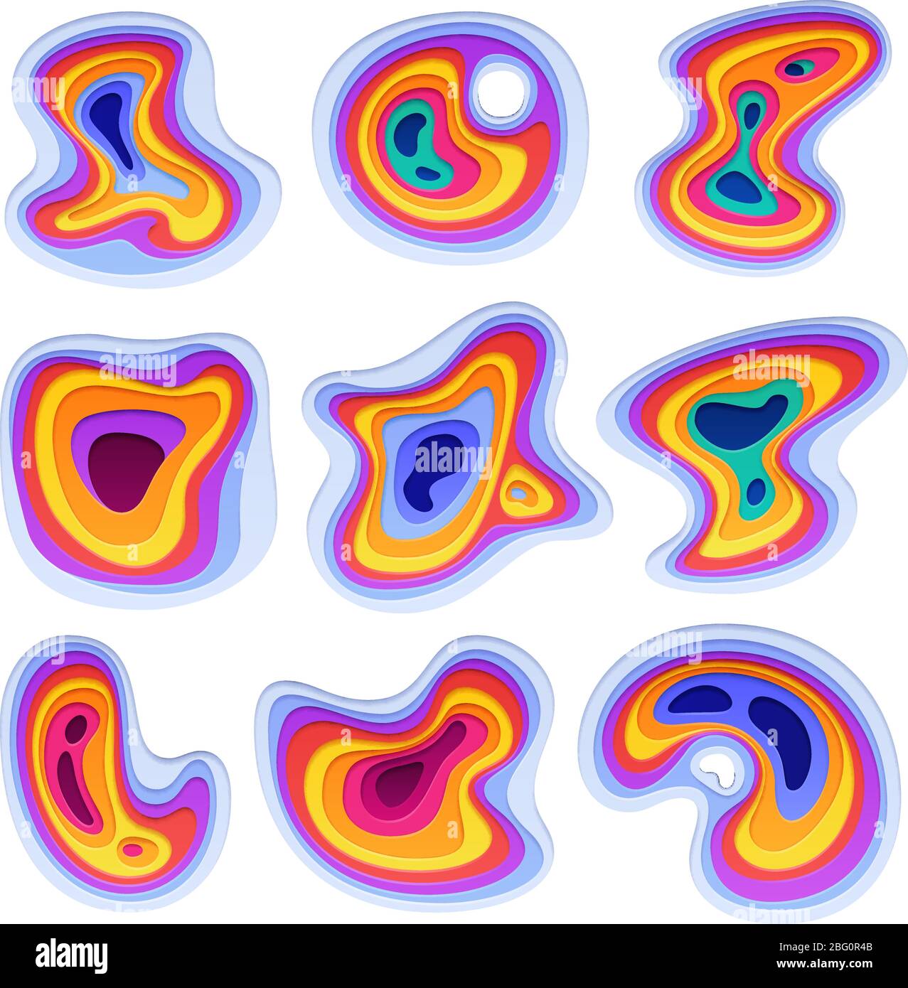 Color layered paper cut 3d carved holes. Vector modern design elements ...