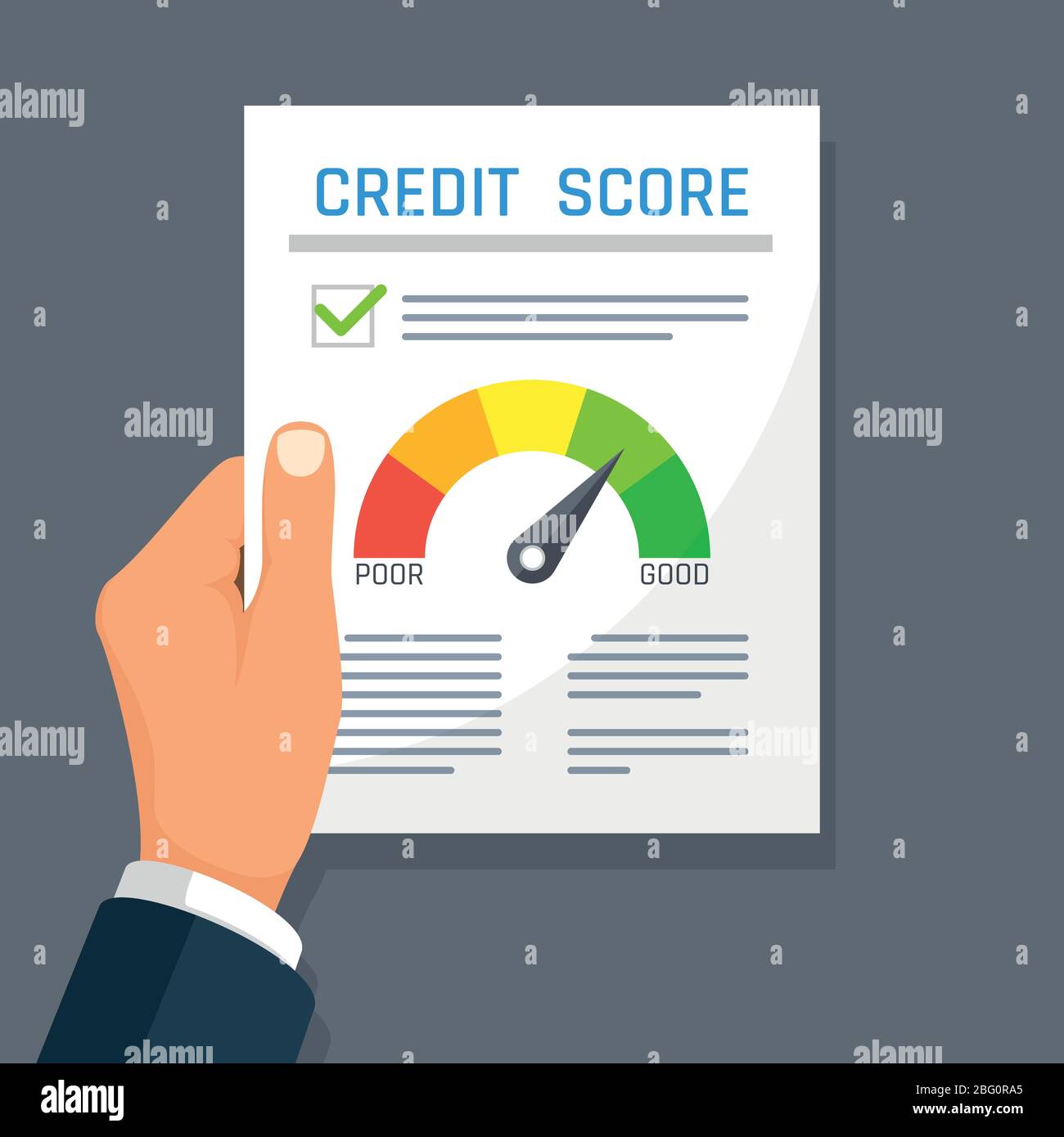 Businessman hand holding credit history finance document with score ...