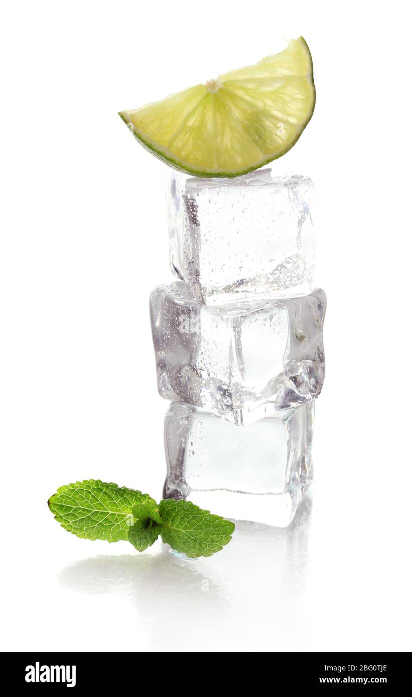 Ice with mint and lime isolated on white Stock Photo - Alamy