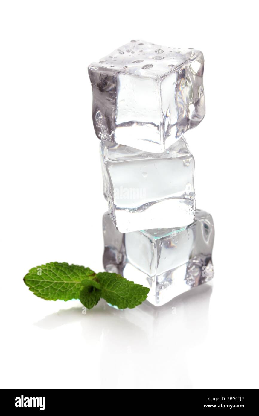 Ice with mint isolated on white Stock Photo - Alamy