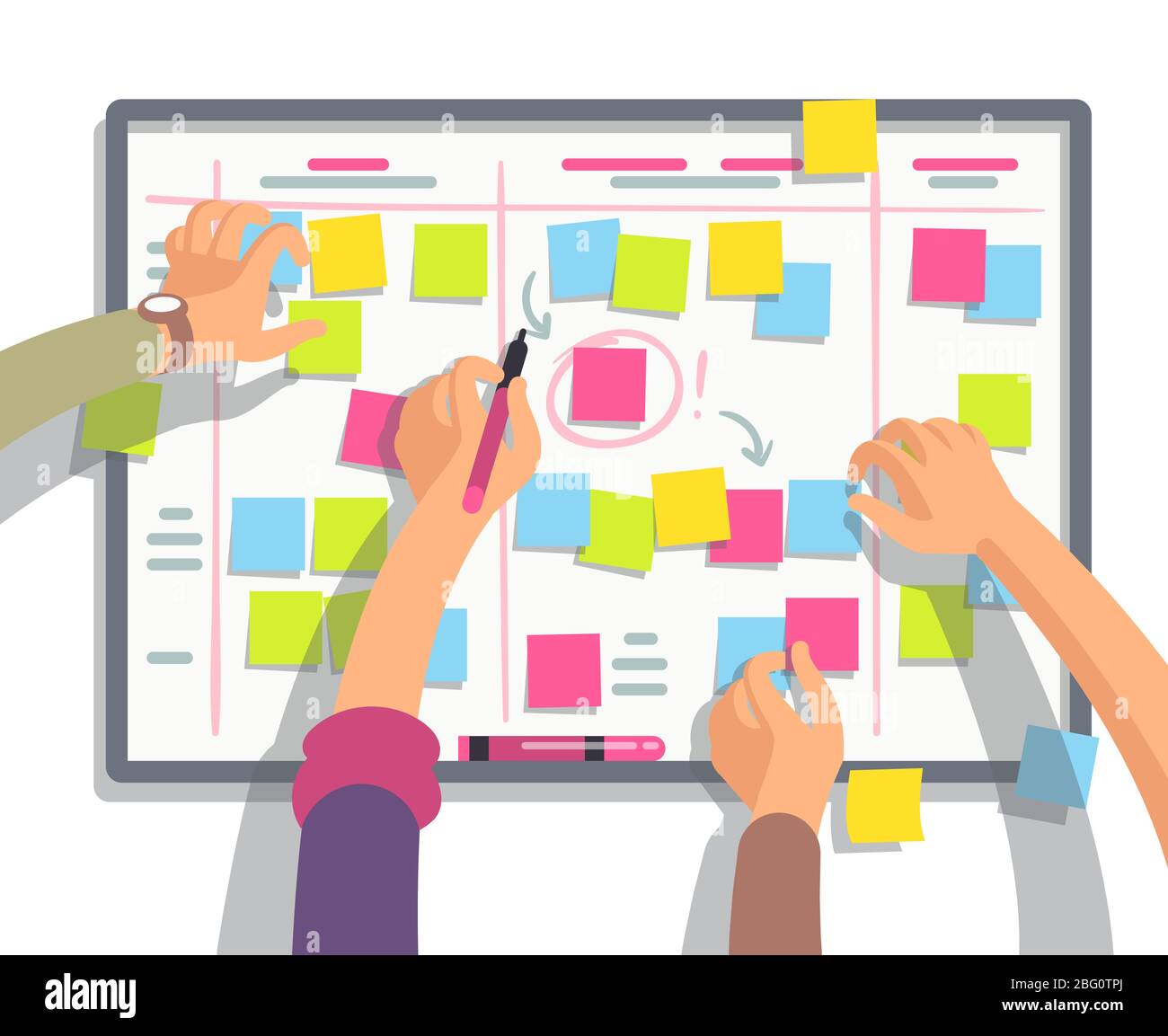 Developers team planning weekly schedule tasks on task board. Teamwork ...