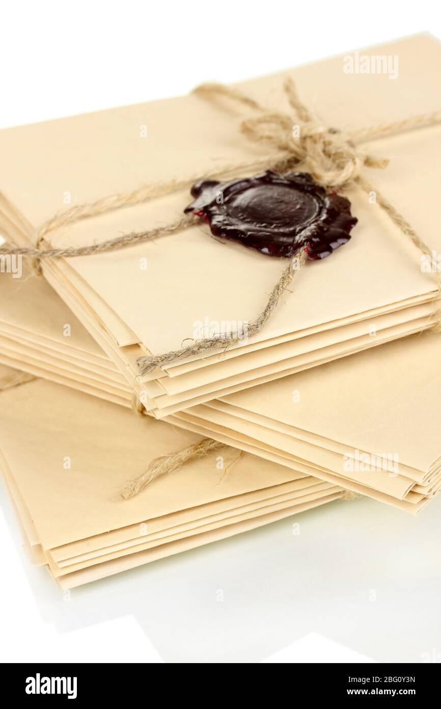 Stacks of old letters isolated on white Stock Photo - Alamy