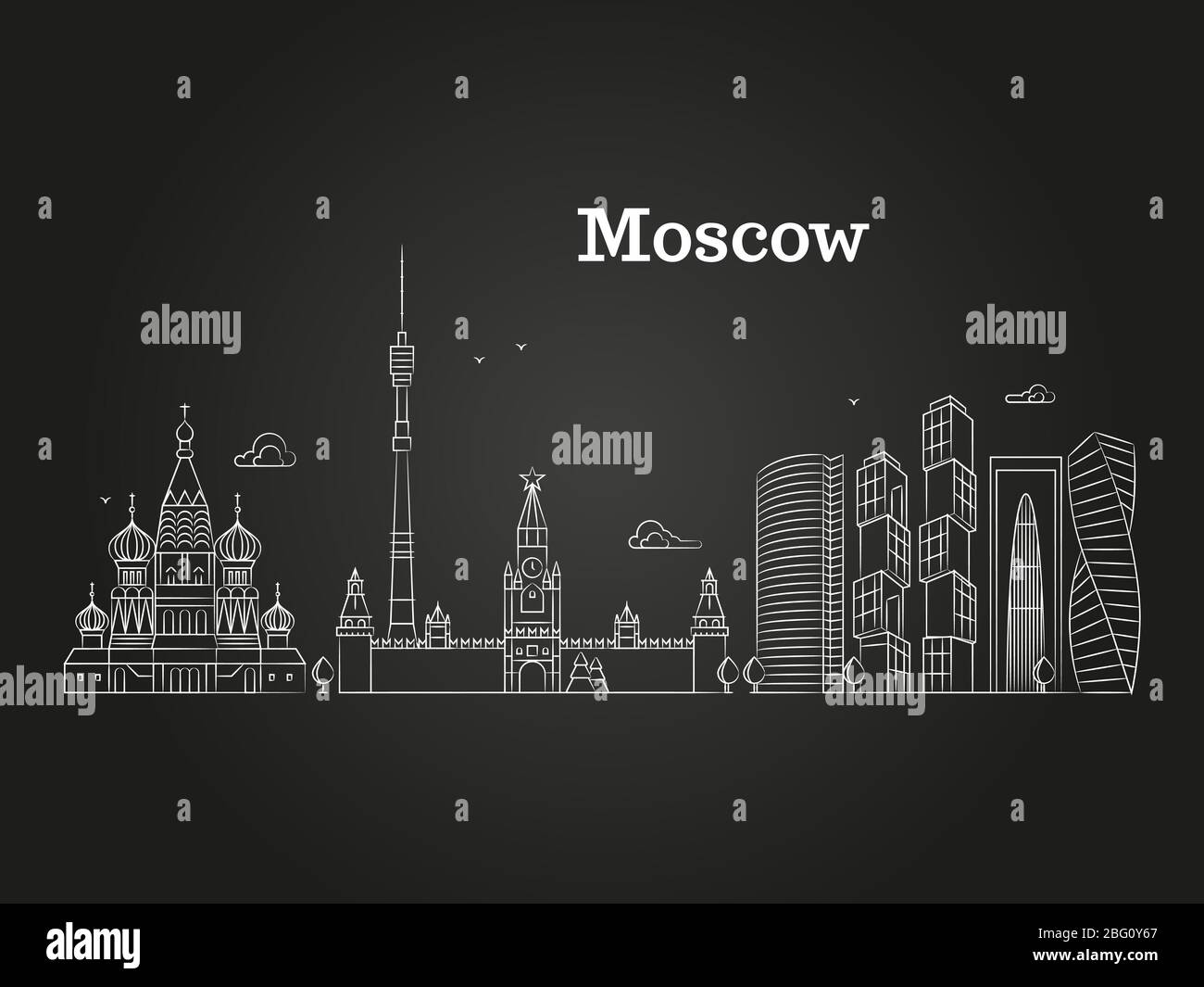 White Moscow linear Russia landmark, modern city skyline, vector ...