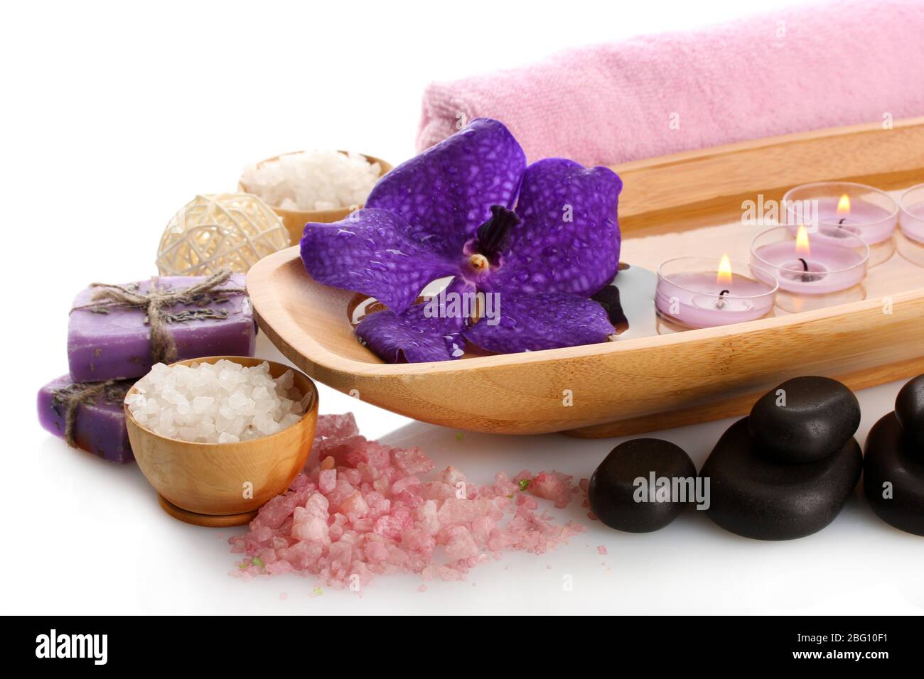 Beautiful spa setting isolated on white Stock Photo - Alamy