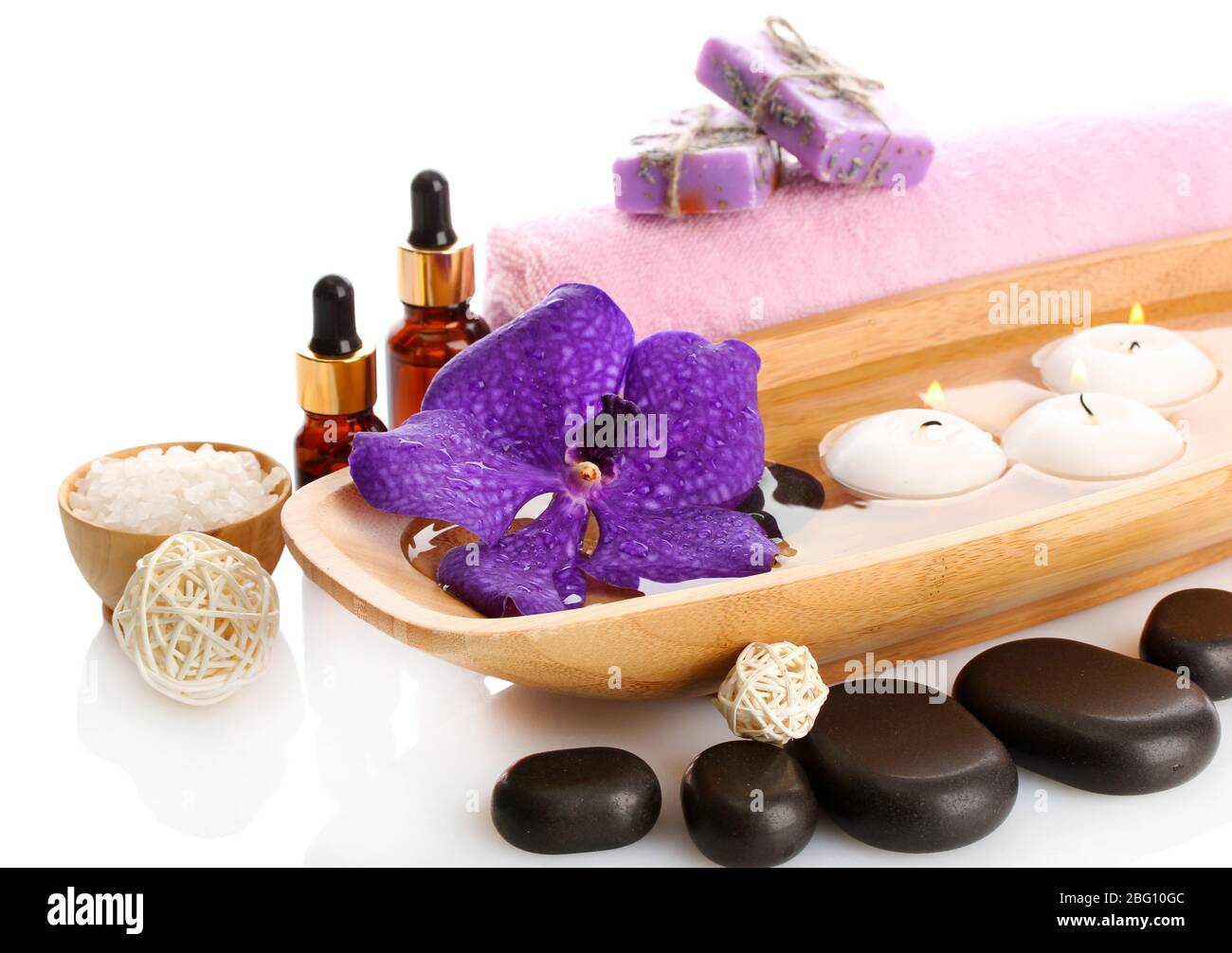 Beautiful spa setting isolated on white Stock Photo - Alamy