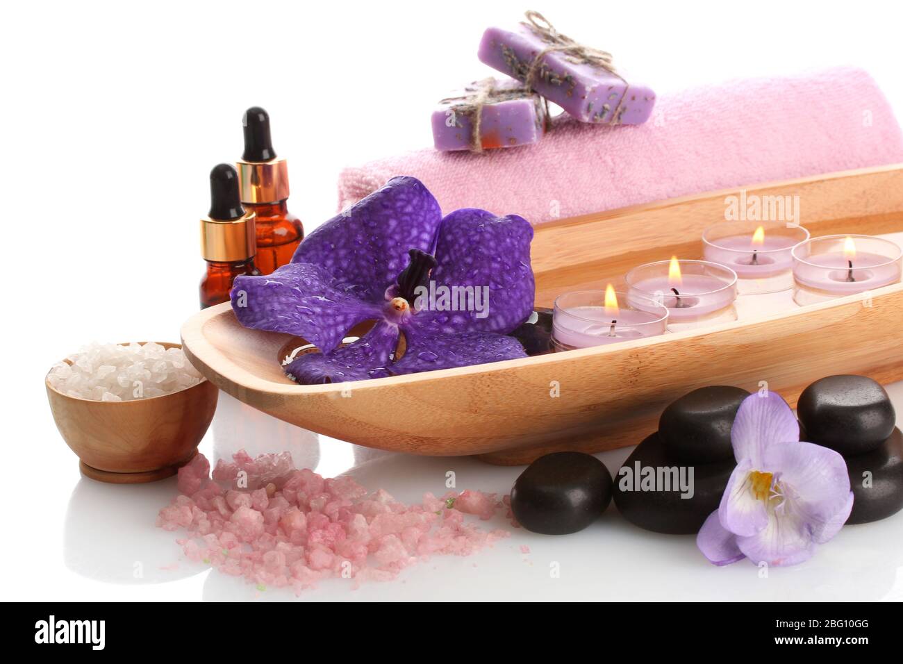 Beautiful spa setting isolated on white Stock Photo - Alamy