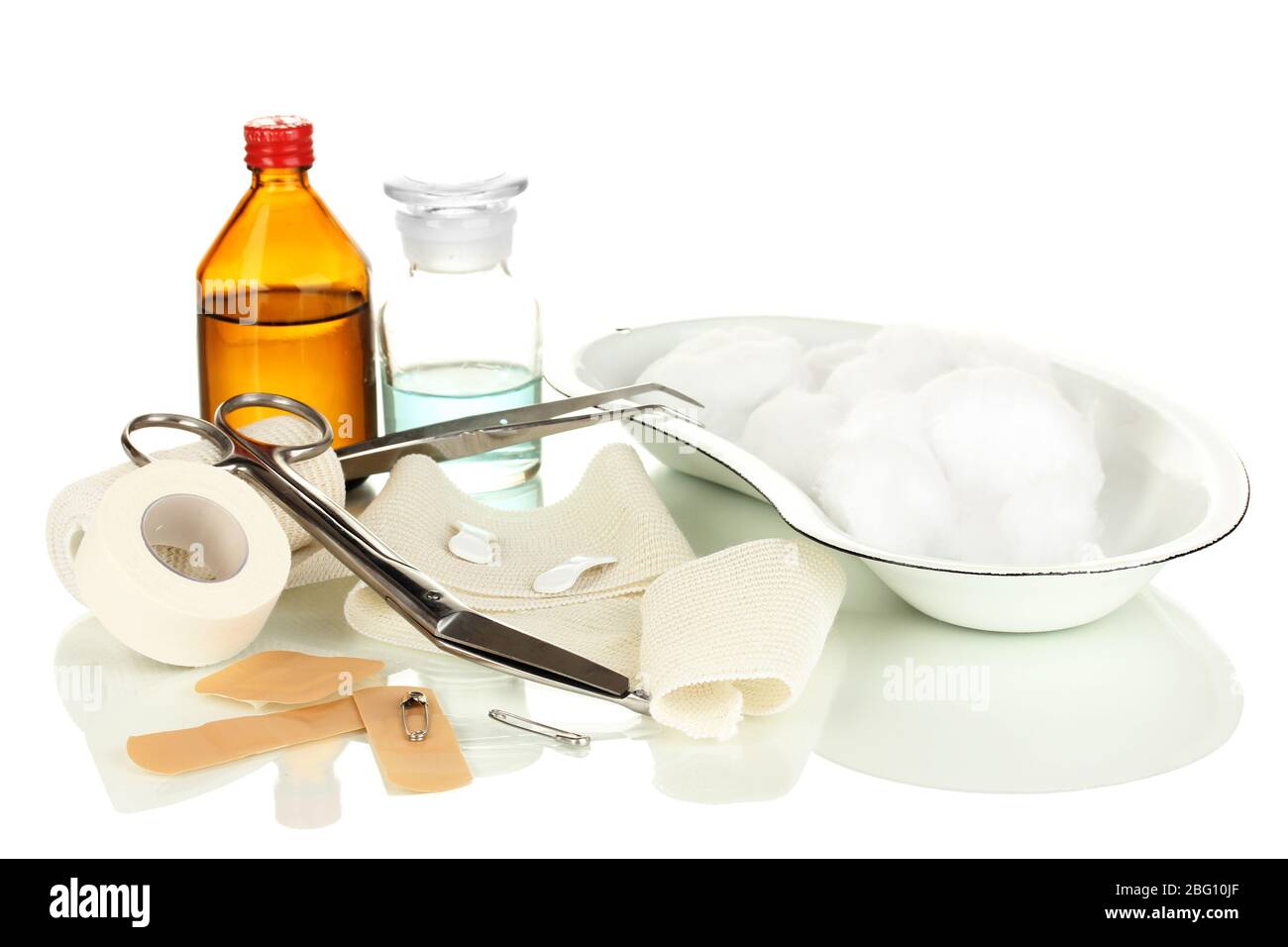 First aid kit for bandaging isolated on white Stock Photo - Alamy