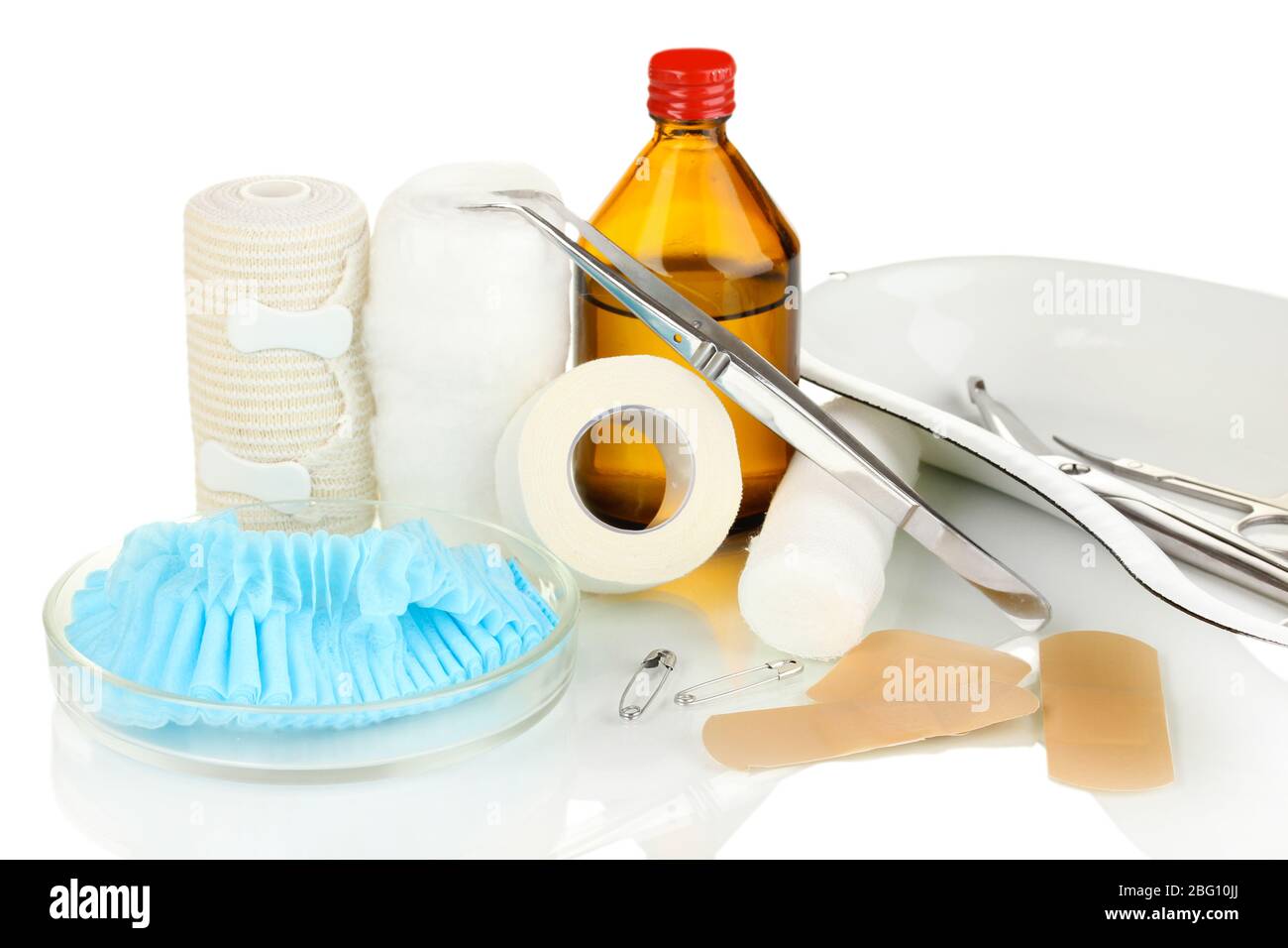 First aid kit for bandaging isolated on white Stock Photo - Alamy