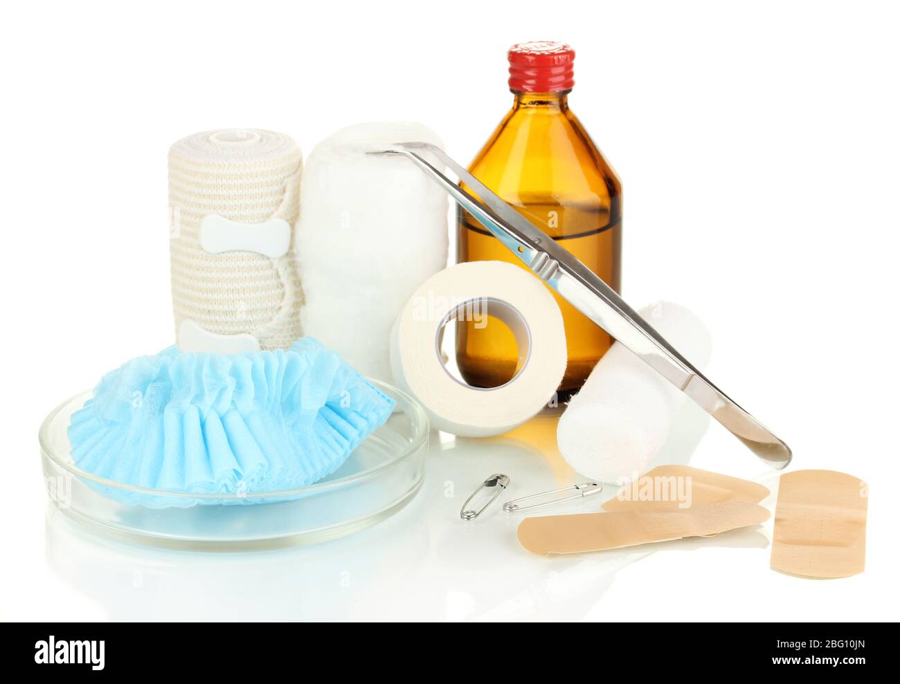 First aid kit for bandaging isolated on white Stock Photo - Alamy