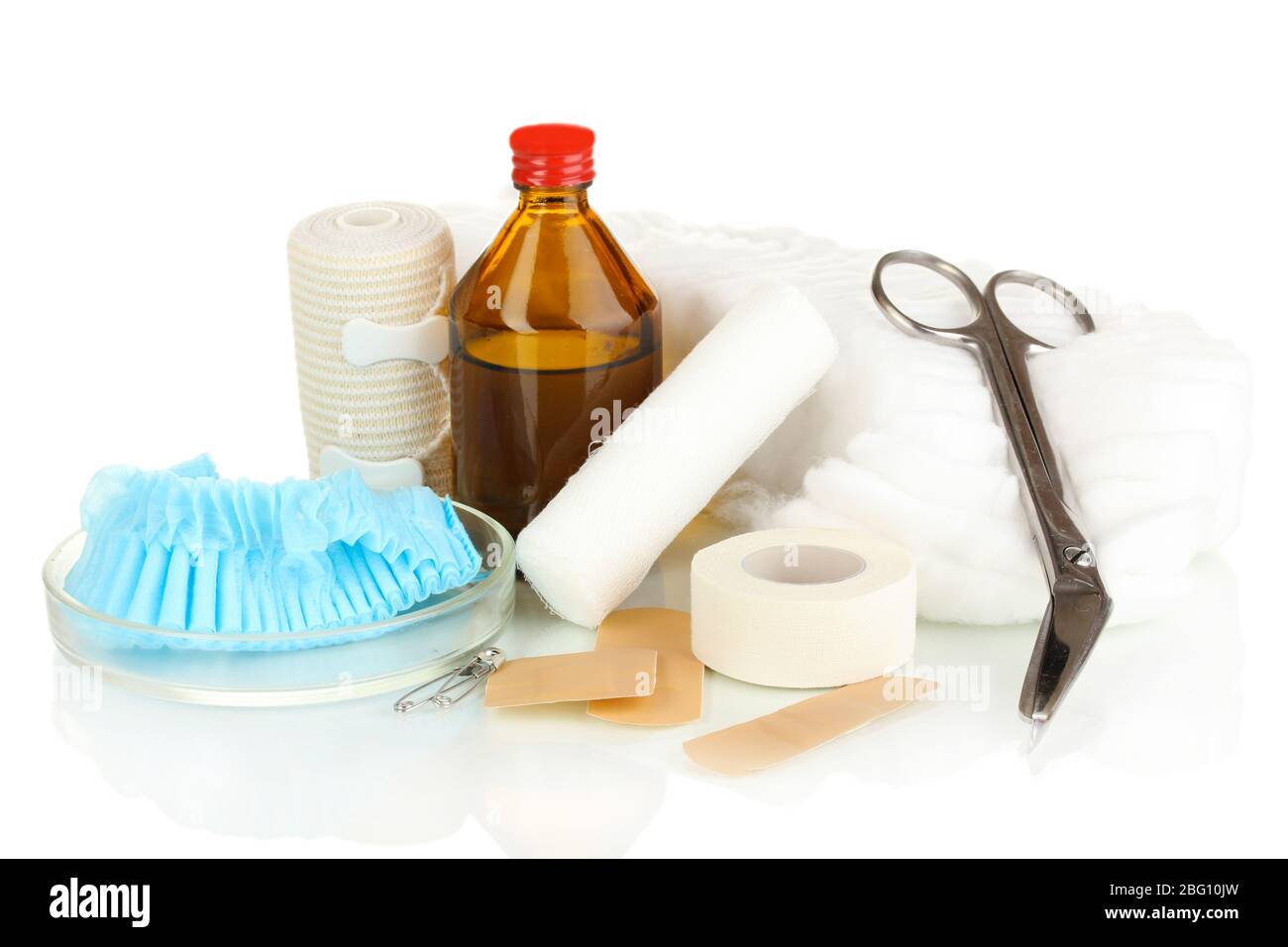 First aid kit for bandaging isolated on white Stock Photo - Alamy
