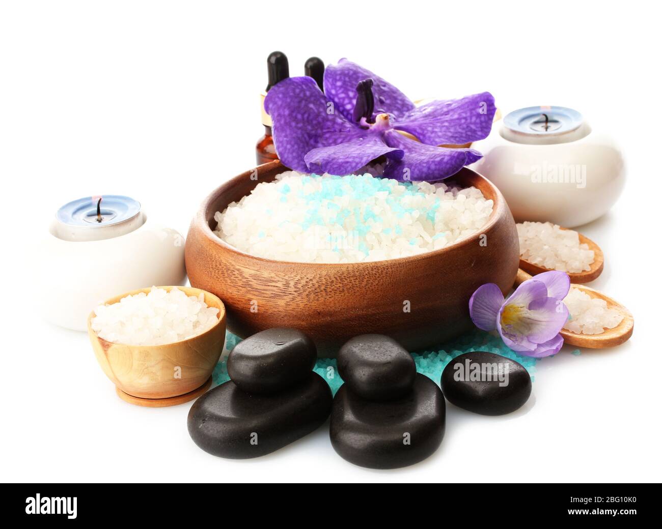 Beautiful spa setting with flowers, isolated on white Stock Photo - Alamy