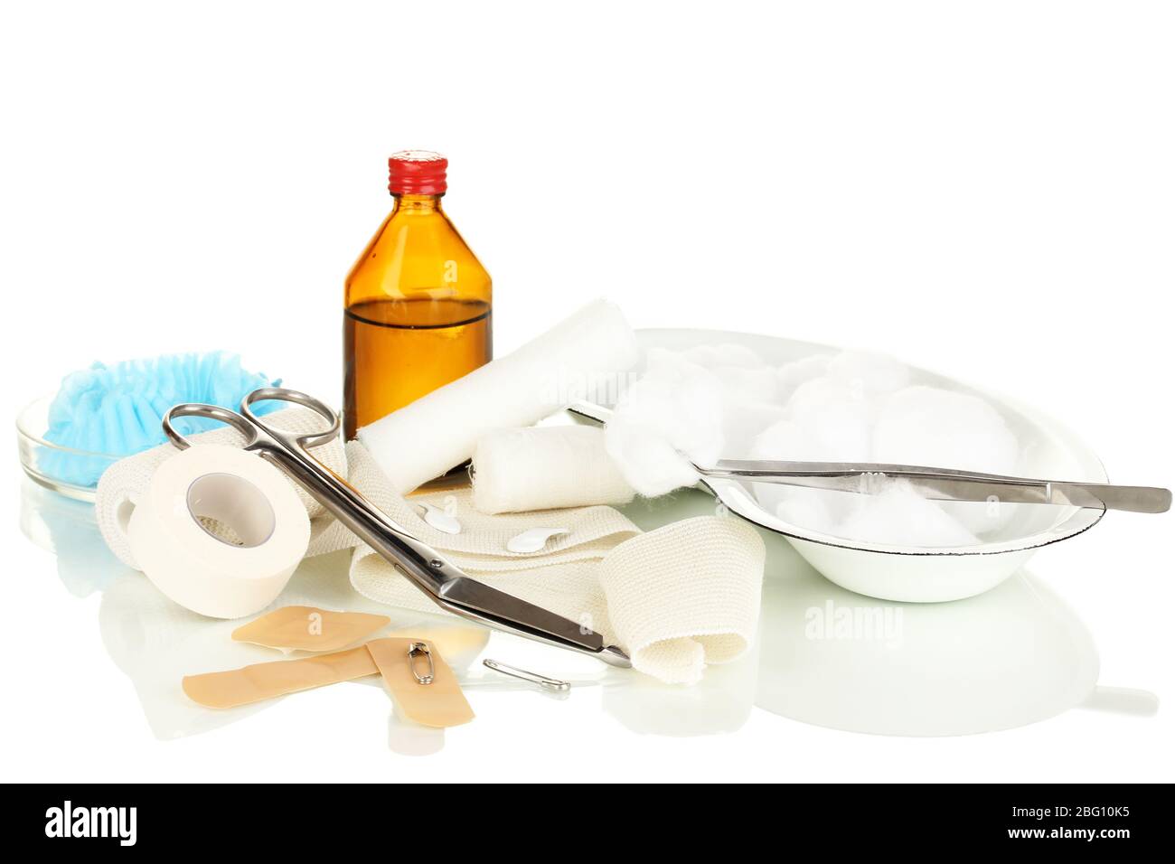 First aid kit for bandaging isolated on white Stock Photo - Alamy