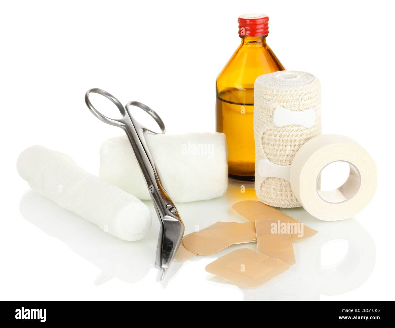 First aid kit for bandaging isolated on white Stock Photo - Alamy