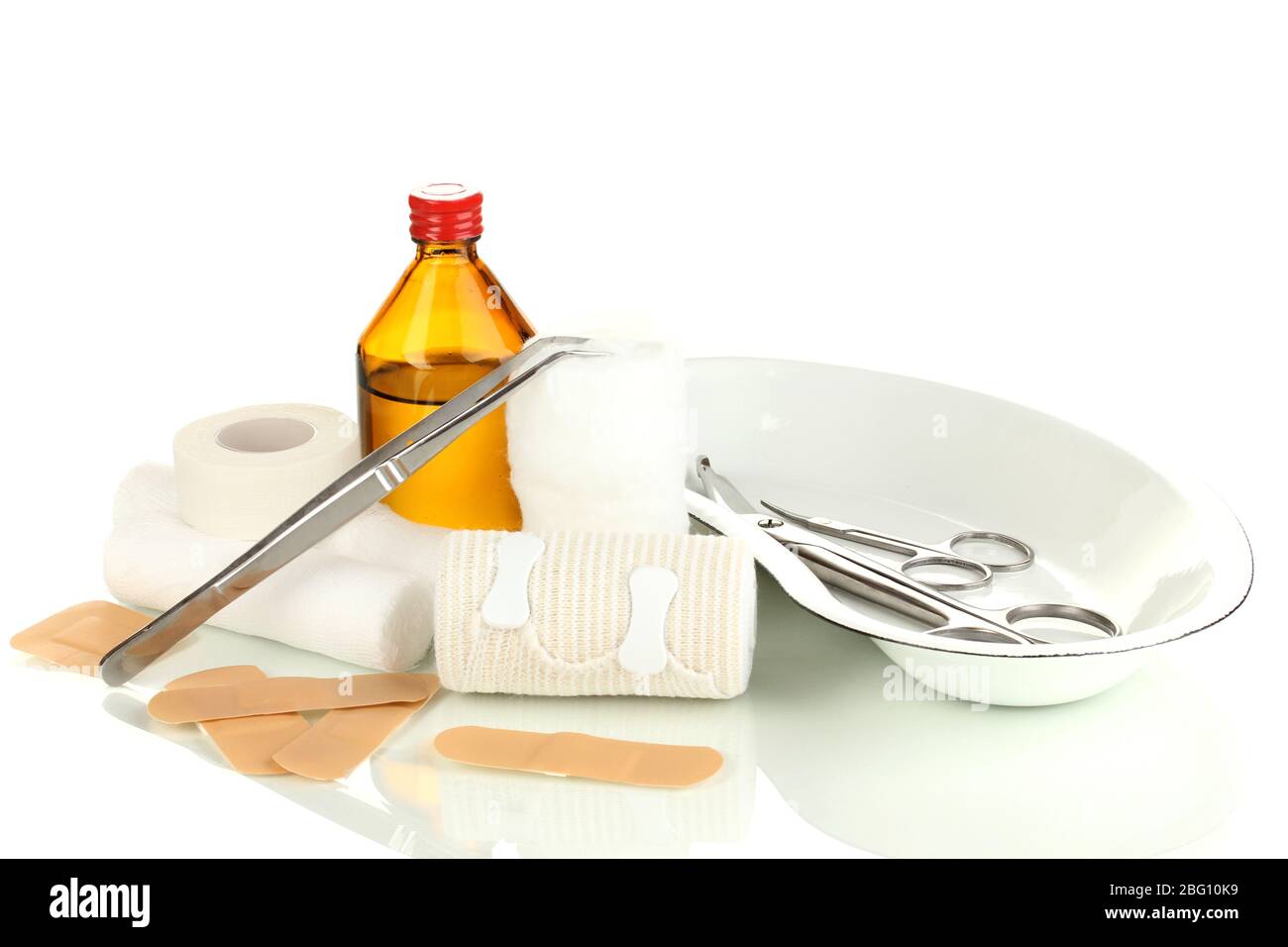 First aid kit for bandaging isolated on white Stock Photo - Alamy
