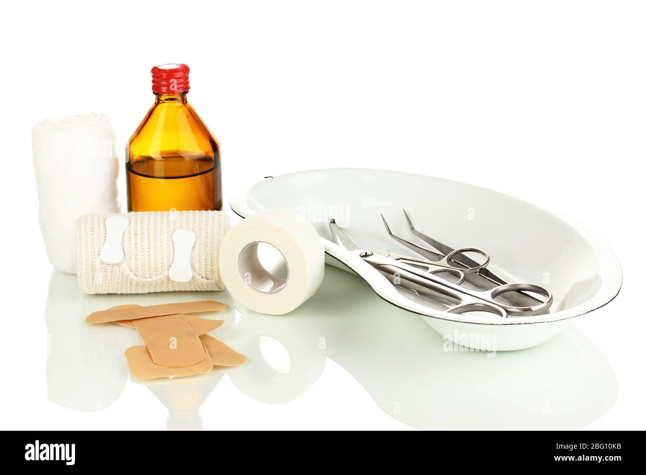 First aid kit for bandaging isolated on white Stock Photo - Alamy