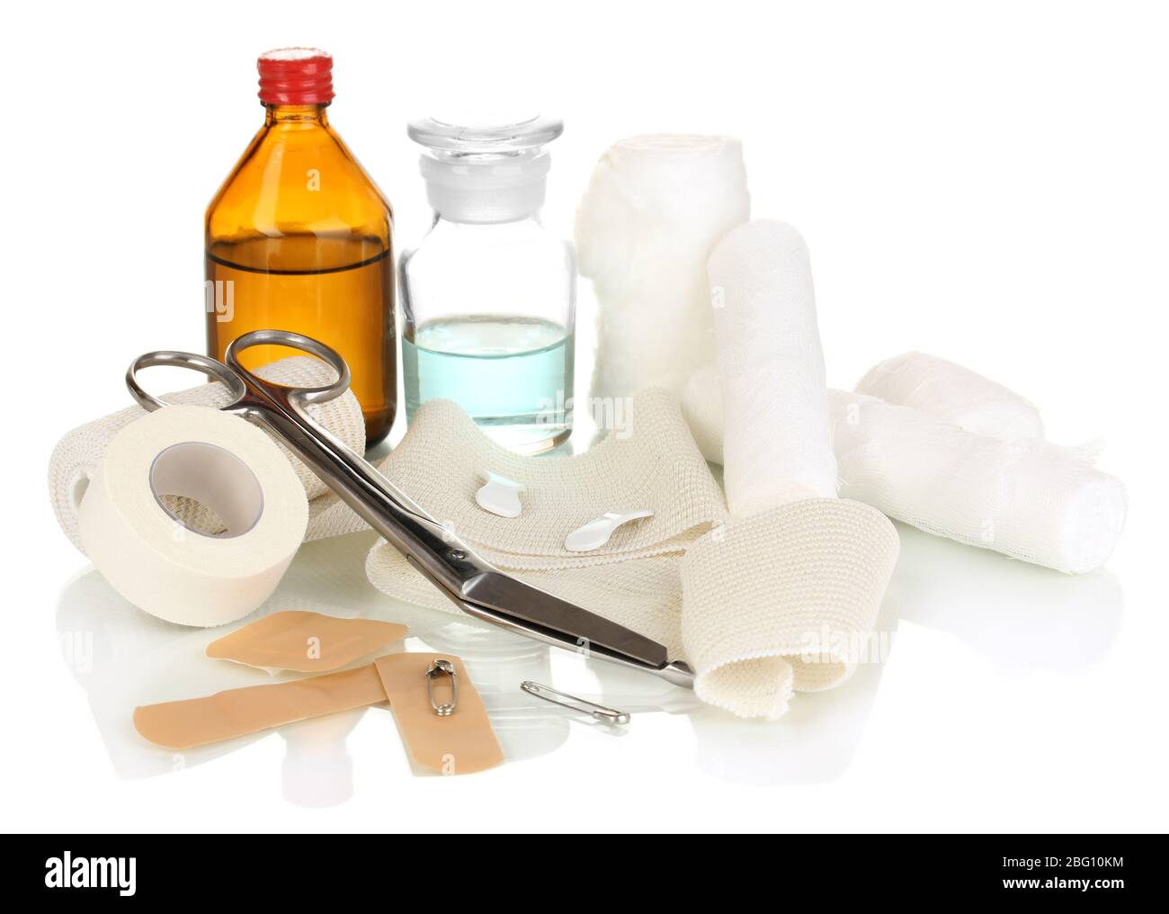 First aid kit for bandaging isolated on white Stock Photo - Alamy