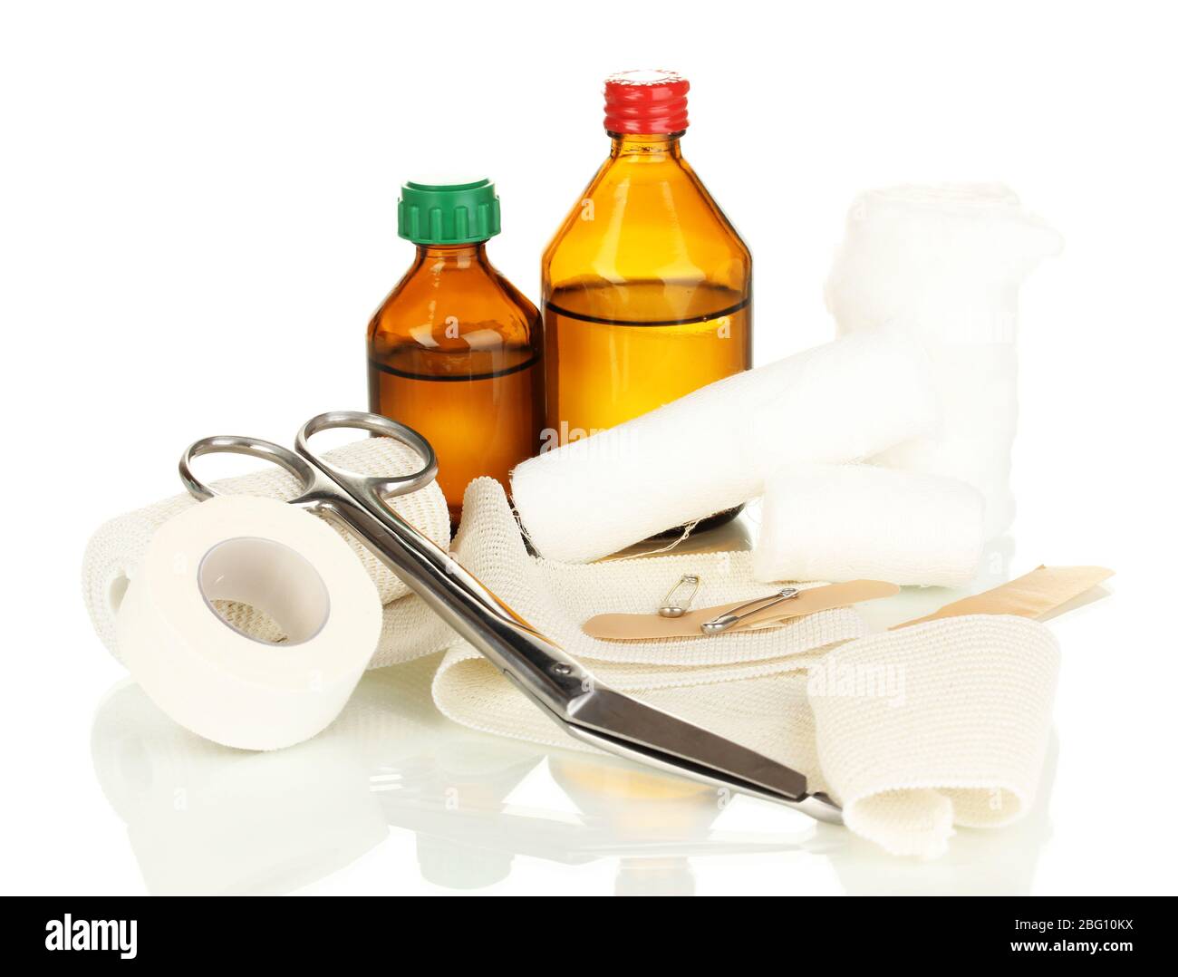 First aid kit for bandaging isolated on white Stock Photo - Alamy