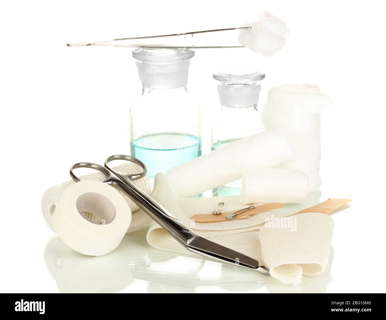 First aid kit for bandaging isolated on white Stock Photo - Alamy