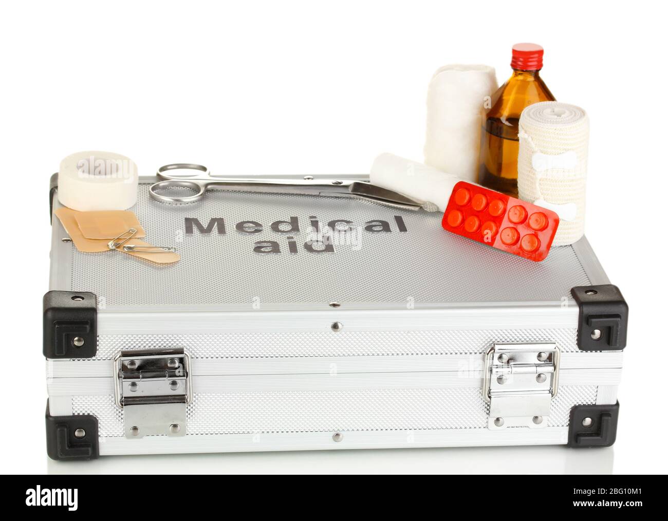 First aid kit for bandaging isolated on white Stock Photo - Alamy