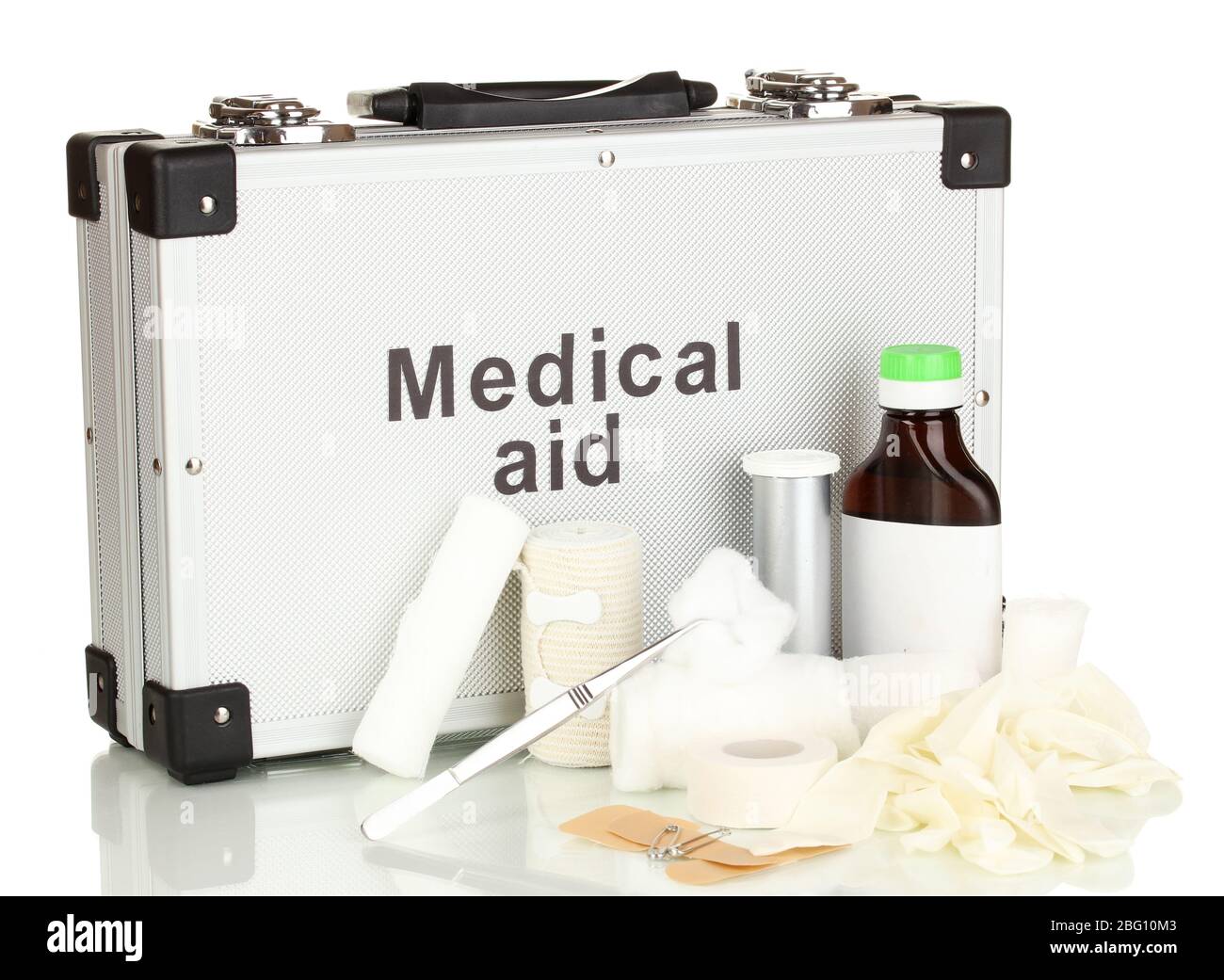 First aid kit for bandaging isolated on white Stock Photo - Alamy