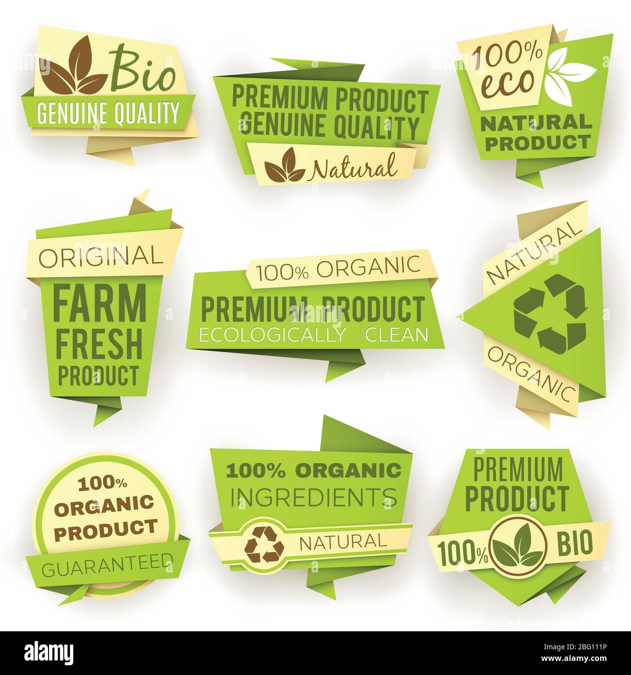 Ecology green origami paper banners. Eco natural organic product sale ...