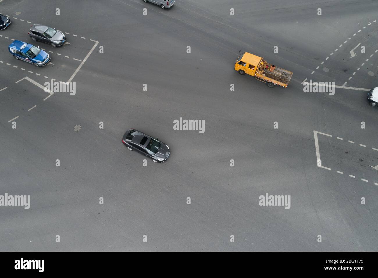 Aerial view on busy traffic intersection Stock Photo - Alamy