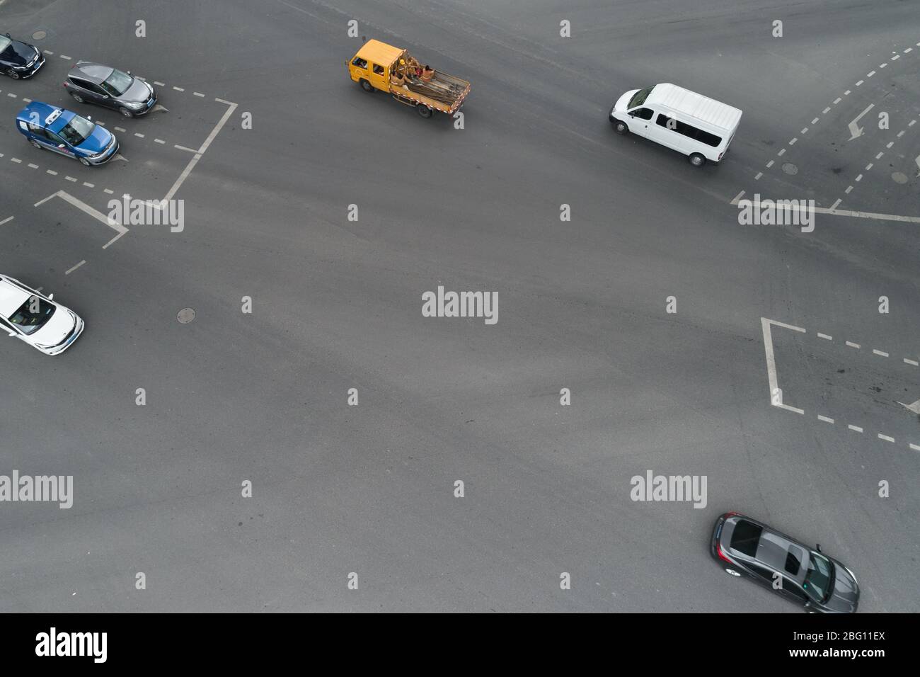 Aerial view on busy traffic intersection Stock Photo - Alamy