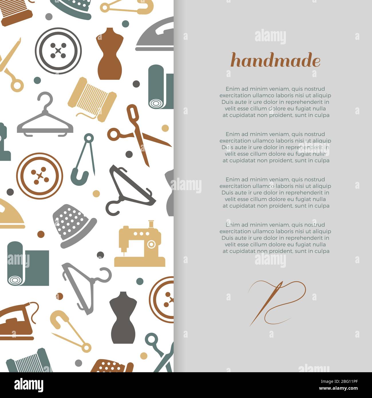Handmade, handcraft, sewing banner poster design with icons. Vector ...
