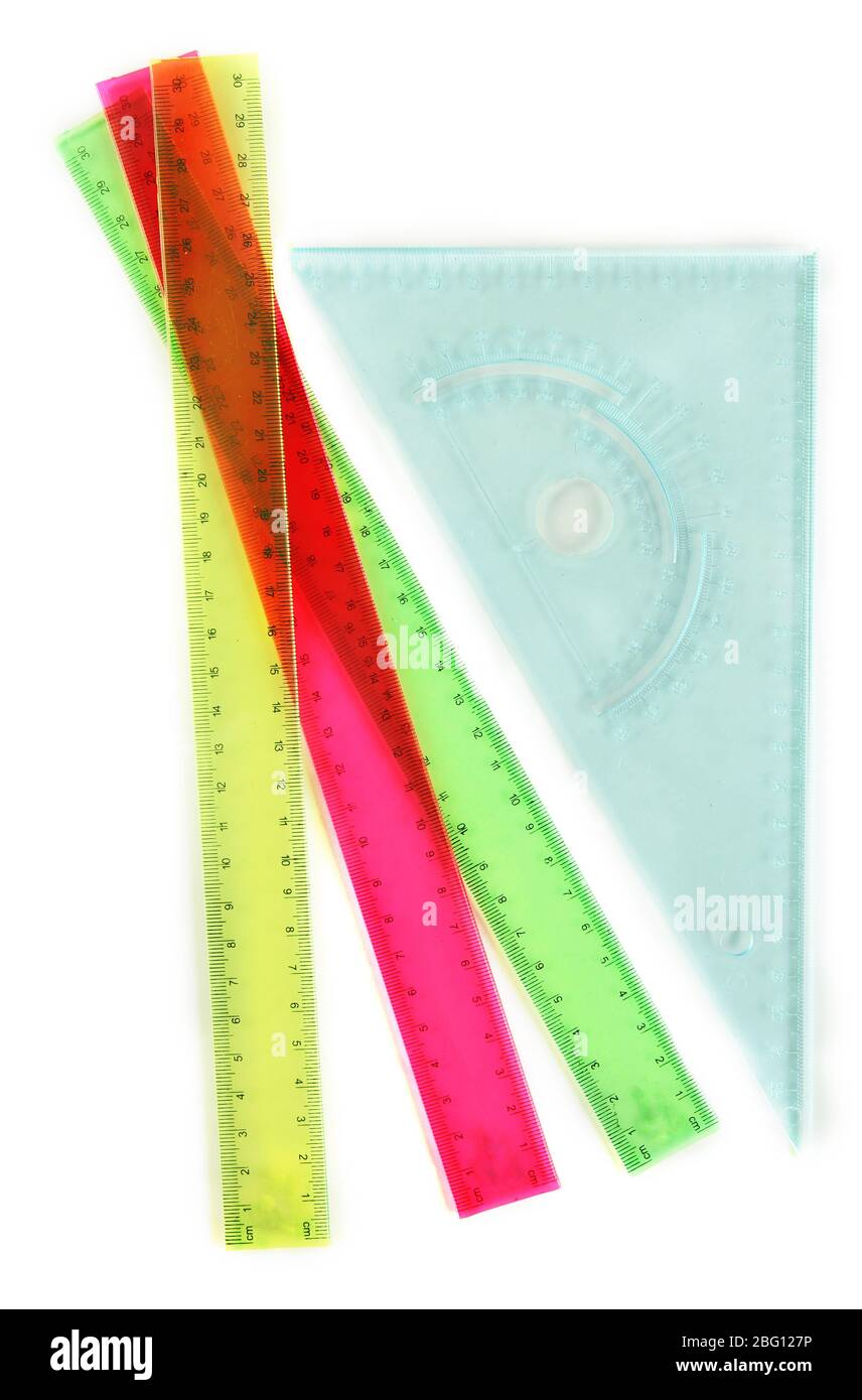Plastic rulers isolated on white Stock Photo - Alamy