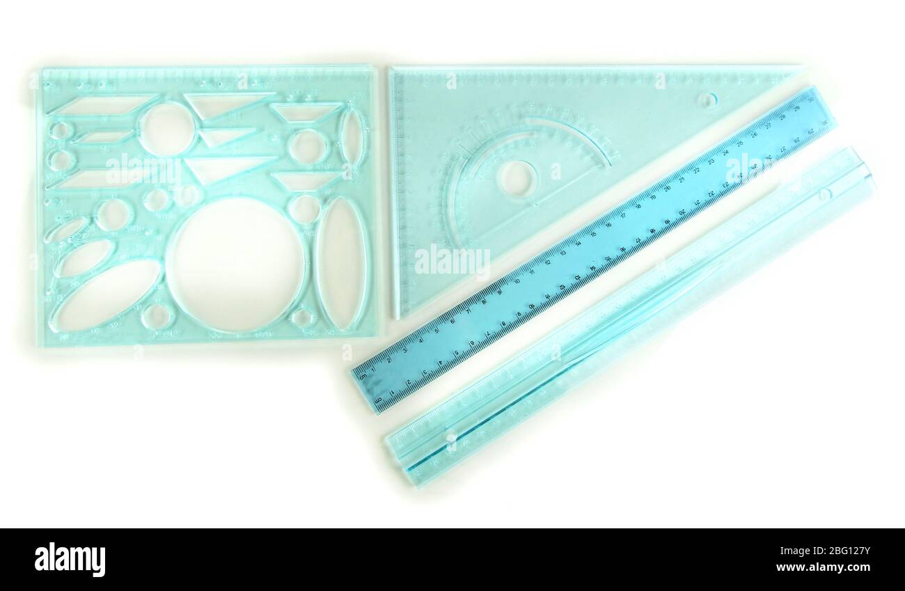 Plastic rulers isolated on white Stock Photo - Alamy