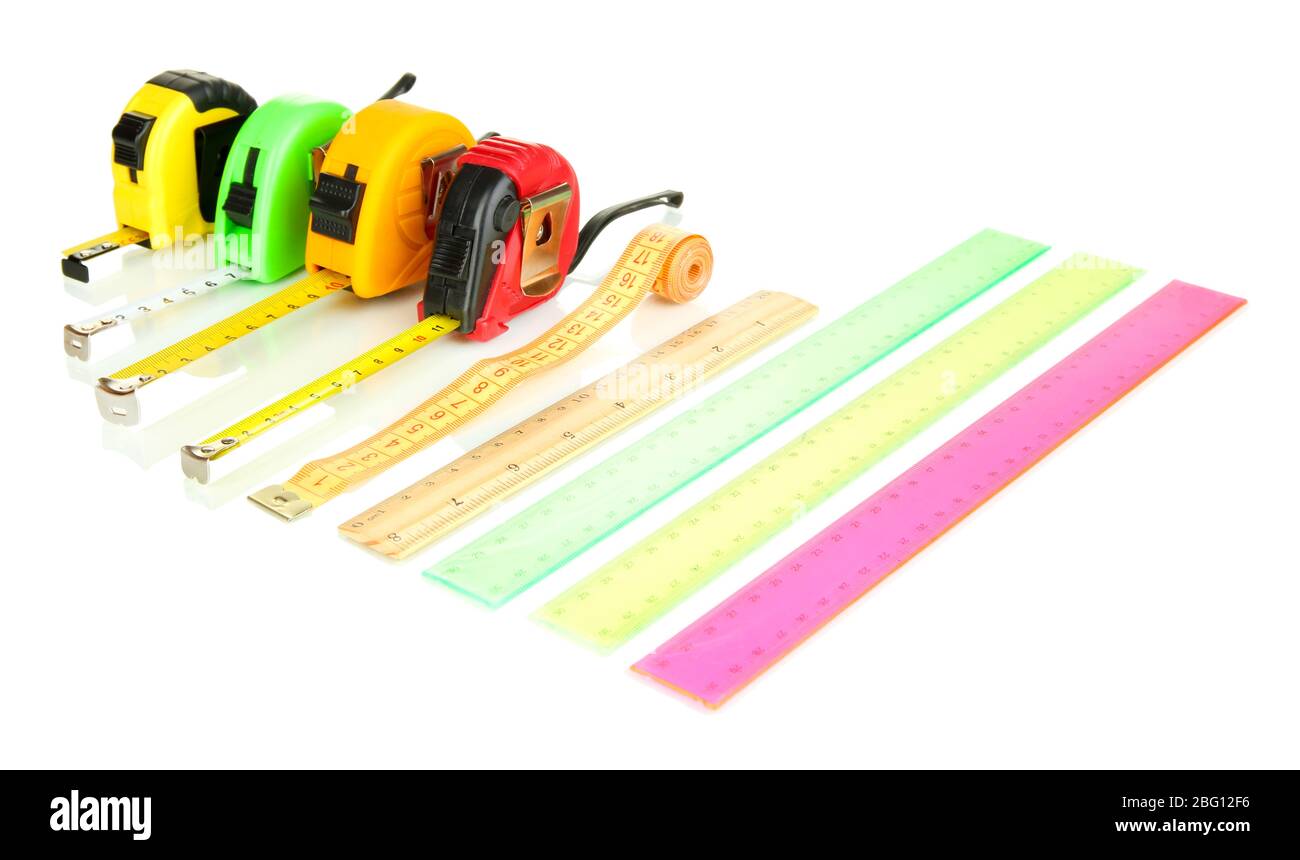 Tape measures and rulers isolated on white Stock Photo - Alamy