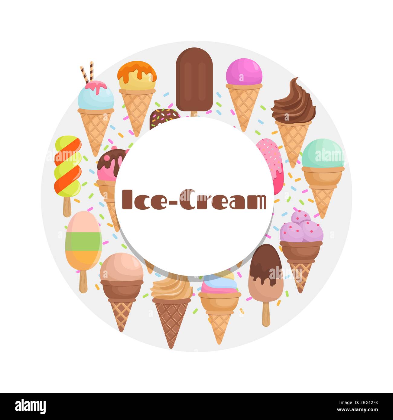 Cartoon ice cream collection - ice cream round banner. Vector ...