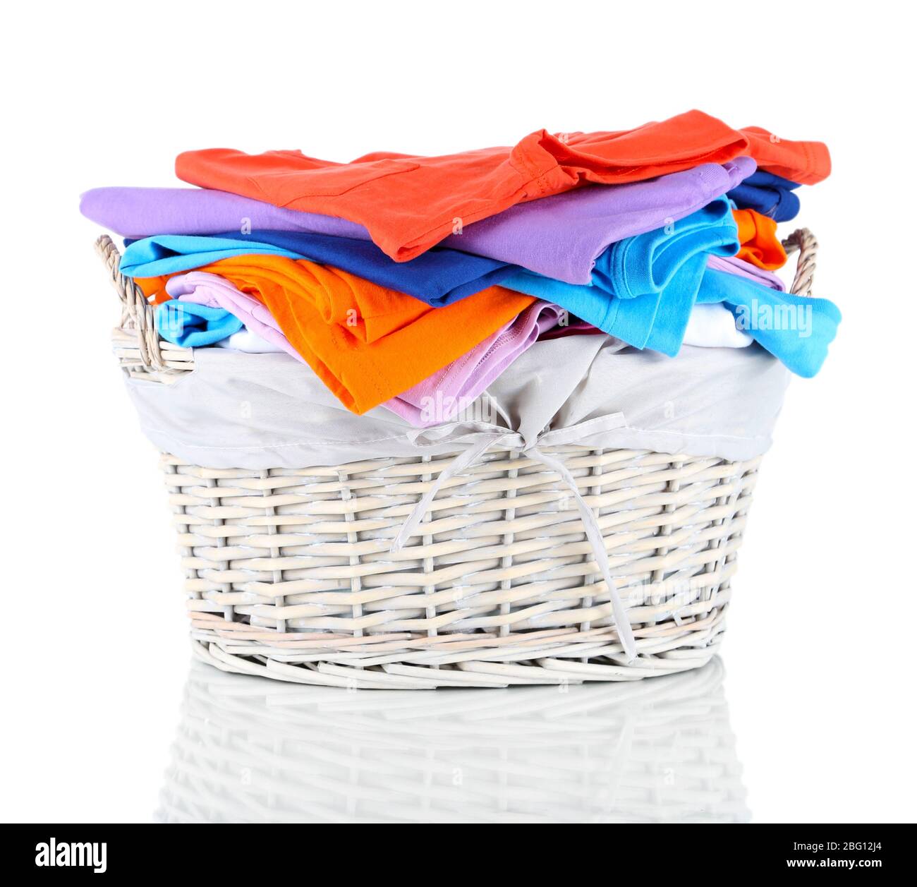 Clothes in wooden basket isolated on white Stock Photo - Alamy