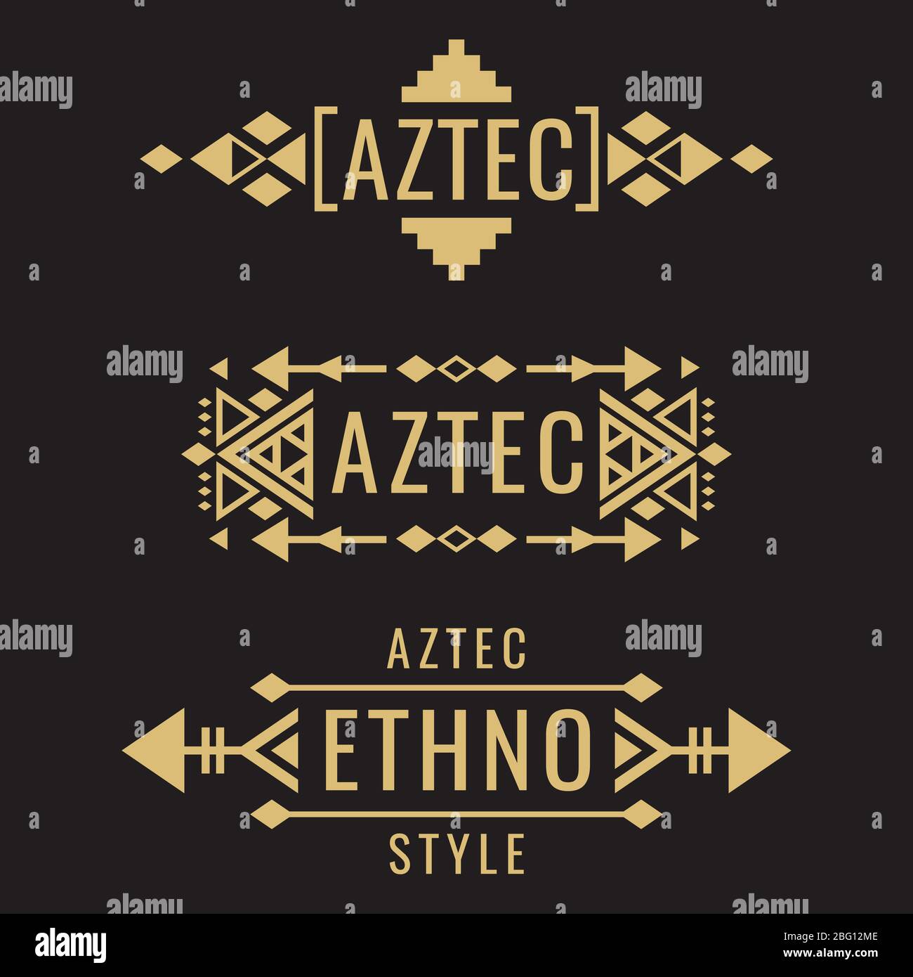 Tribal old aztec mexican vector ornaments on black background. Vector ...