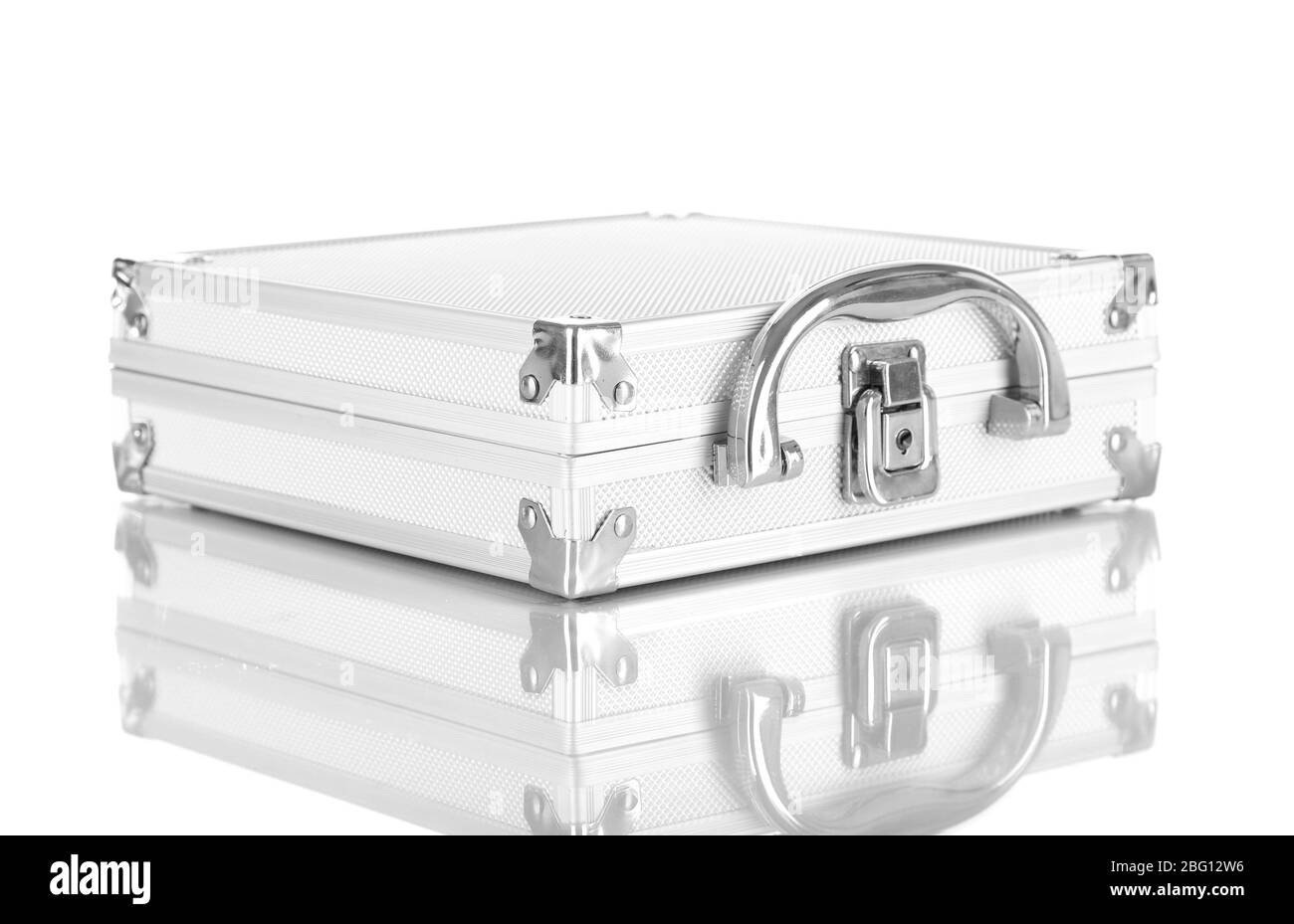Closed silver case isolated on white Stock Photo - Alamy