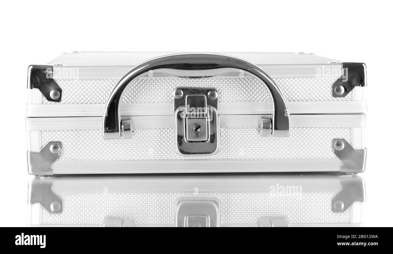 Closed silver case isolated on white Stock Photo - Alamy