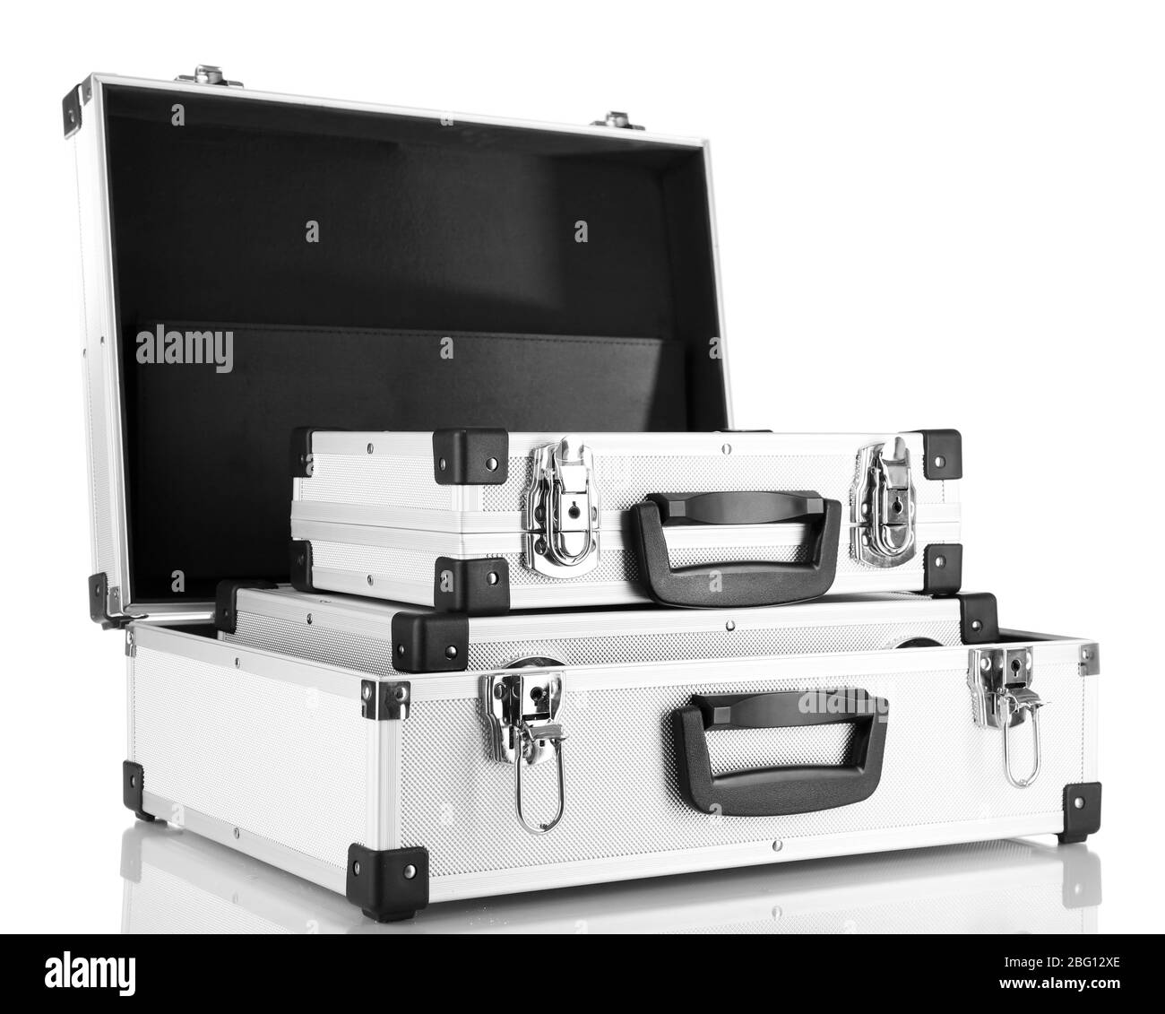 Silver cases isolated on white Stock Photo - Alamy