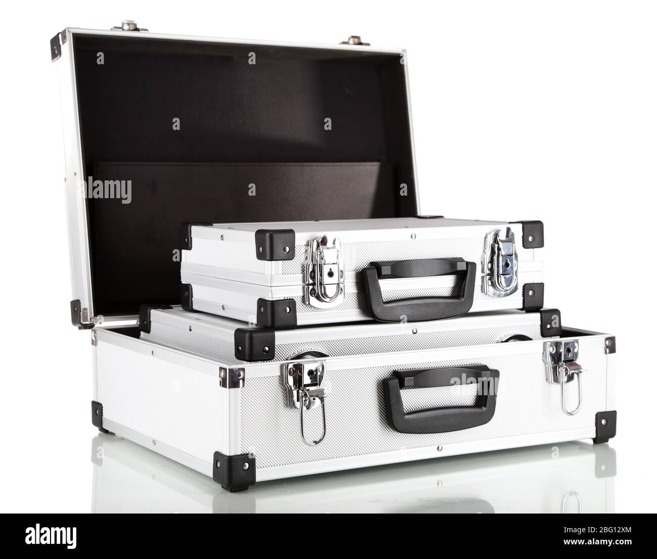 Silver cases isolated on white Stock Photo - Alamy